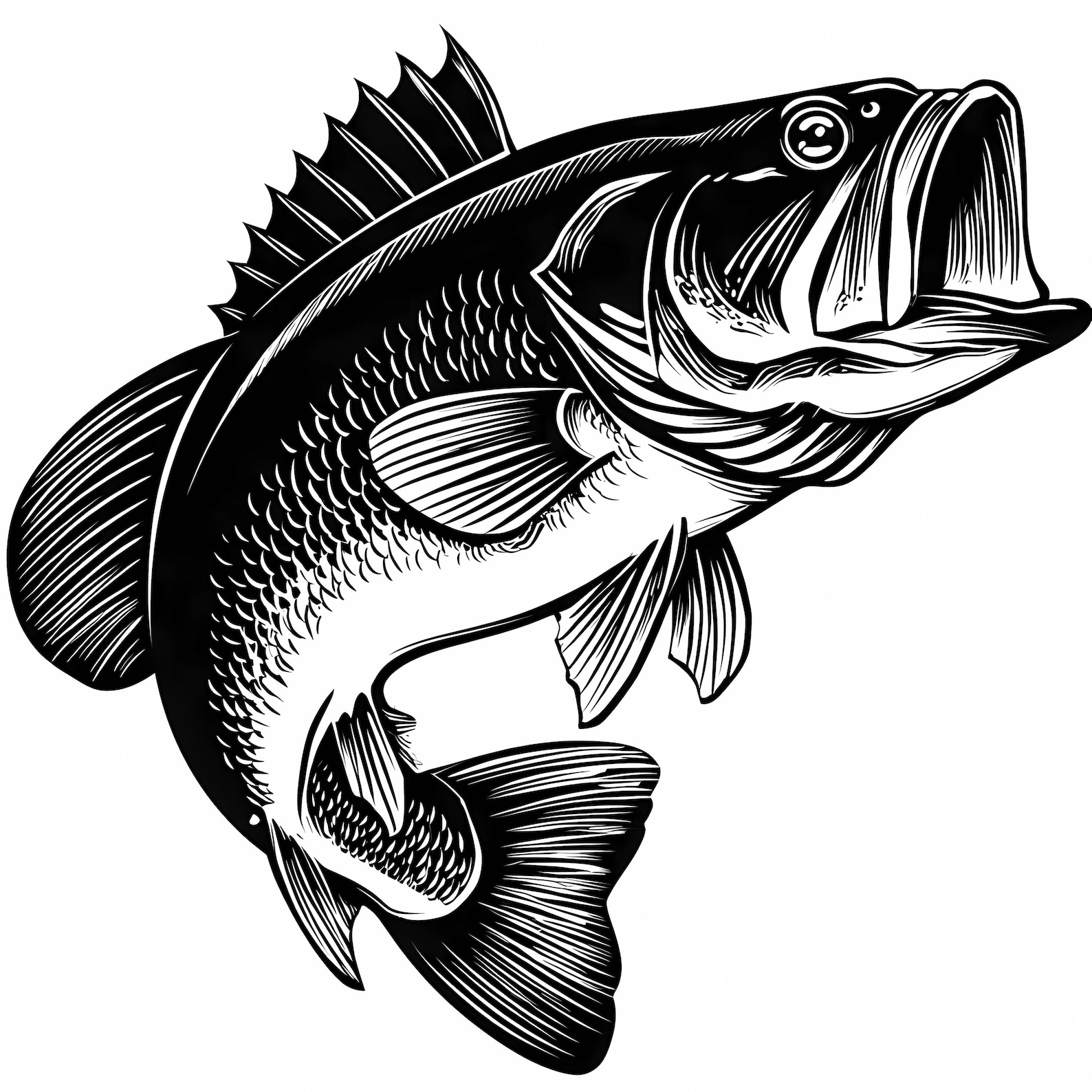 Vintage Fish Clipart Bundle: Retro Bass Line Art (PNG Digital Download ...