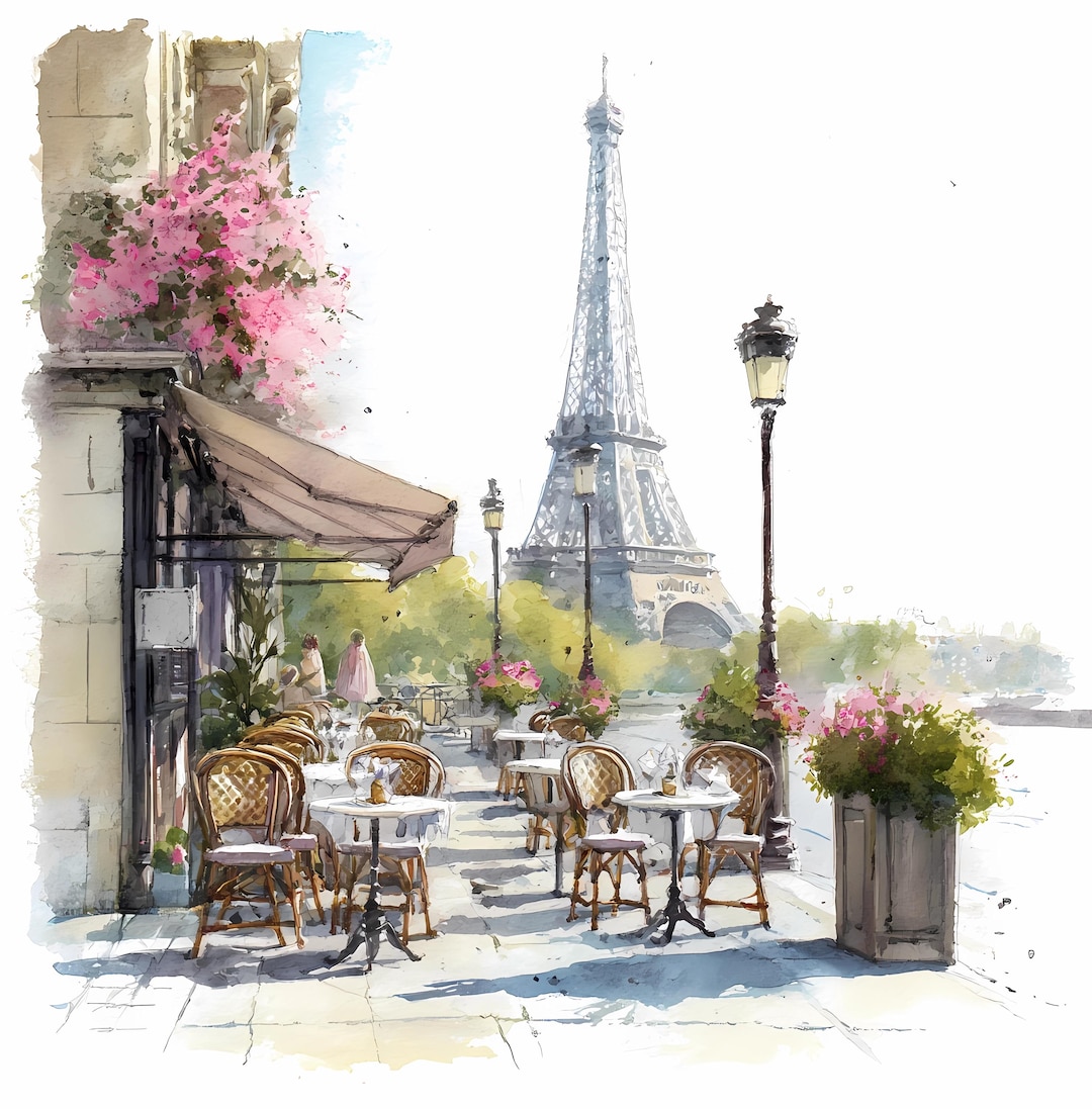 Paris Cafe Watercolor Clipart Bundle, Eiffel Tower Art (PNG JPG) - Etsy