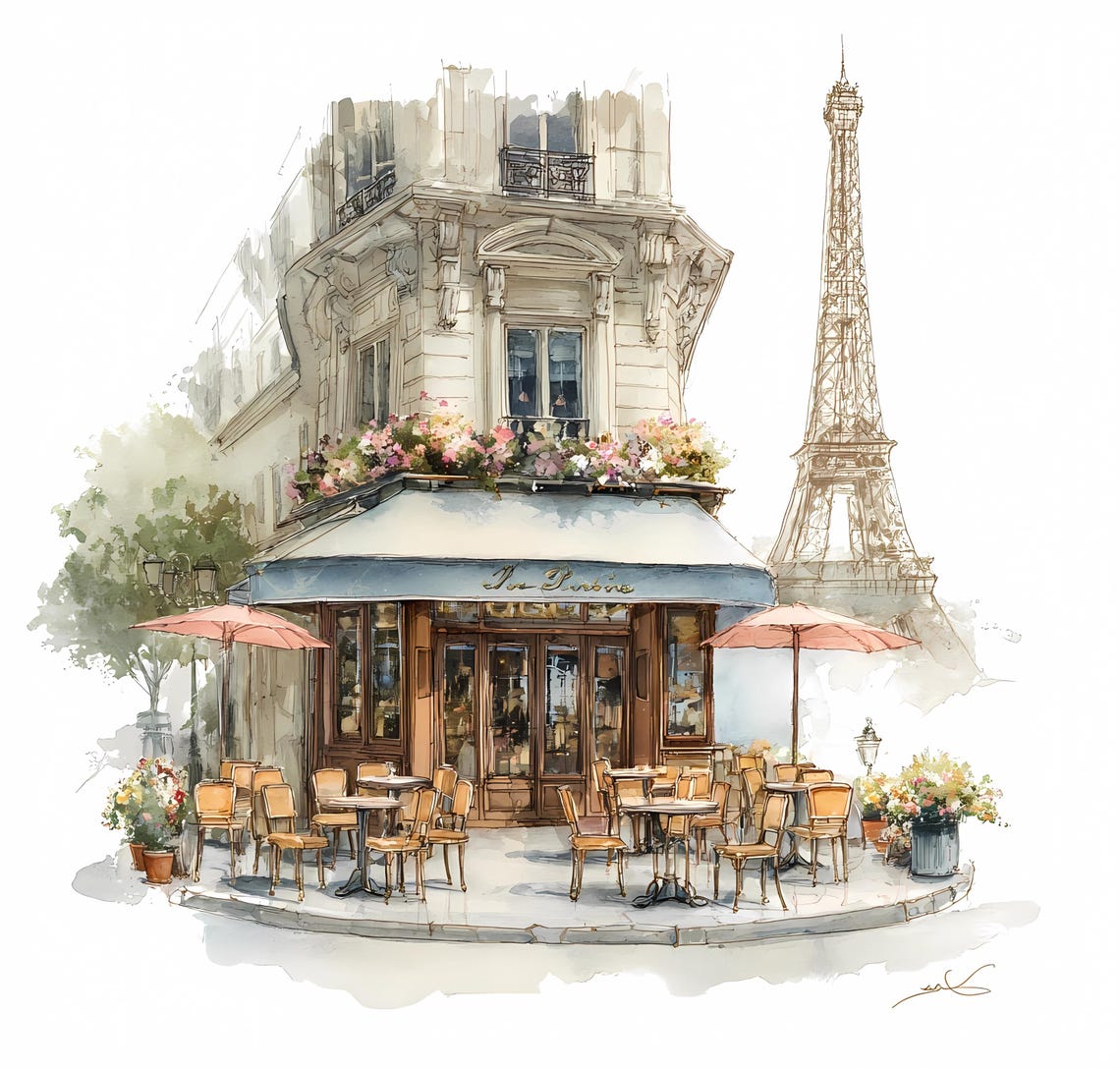 Paris Cafe Watercolor Clipart Bundle, Eiffel Tower Art (PNG JPG) - Etsy