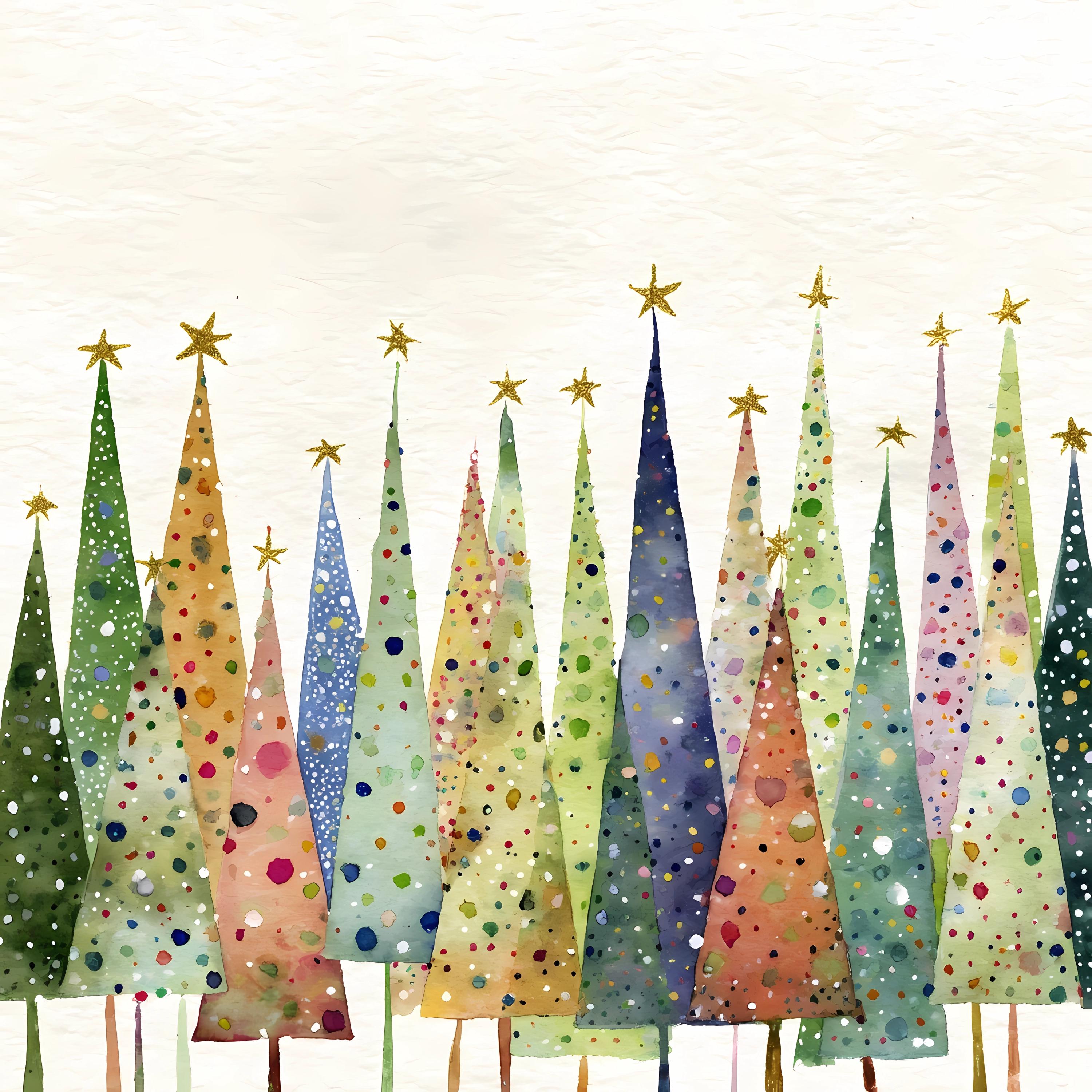 Modern Watercolor Christmas Trees Clipart Set Colorful Holiday Art ...