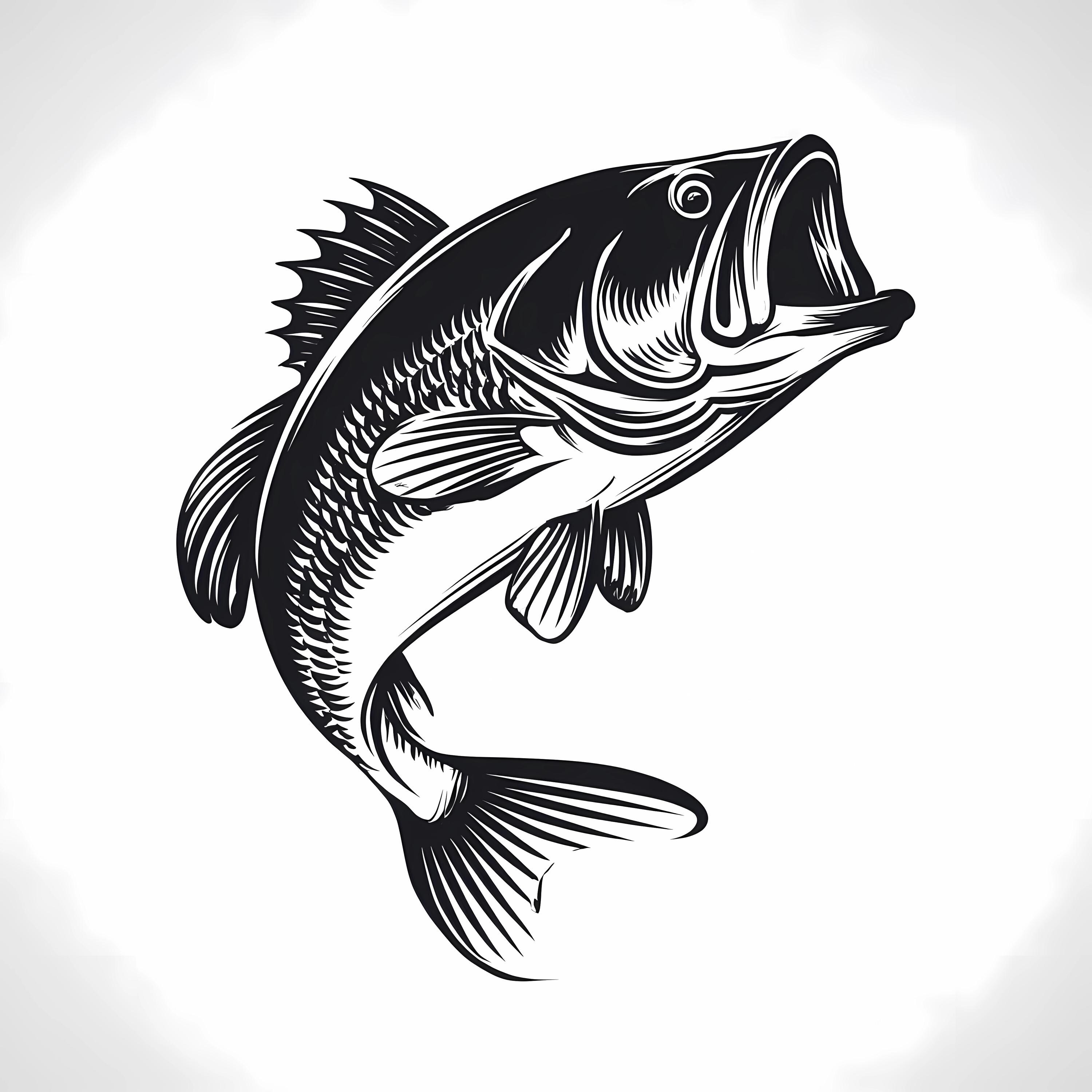 Vintage Fish Clipart Bundle: Retro Bass Line Art (PNG Digital Download ...