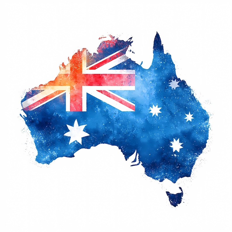 Australia Map Watercolor Clipart Bundle Set of 11: Flag Designs ...