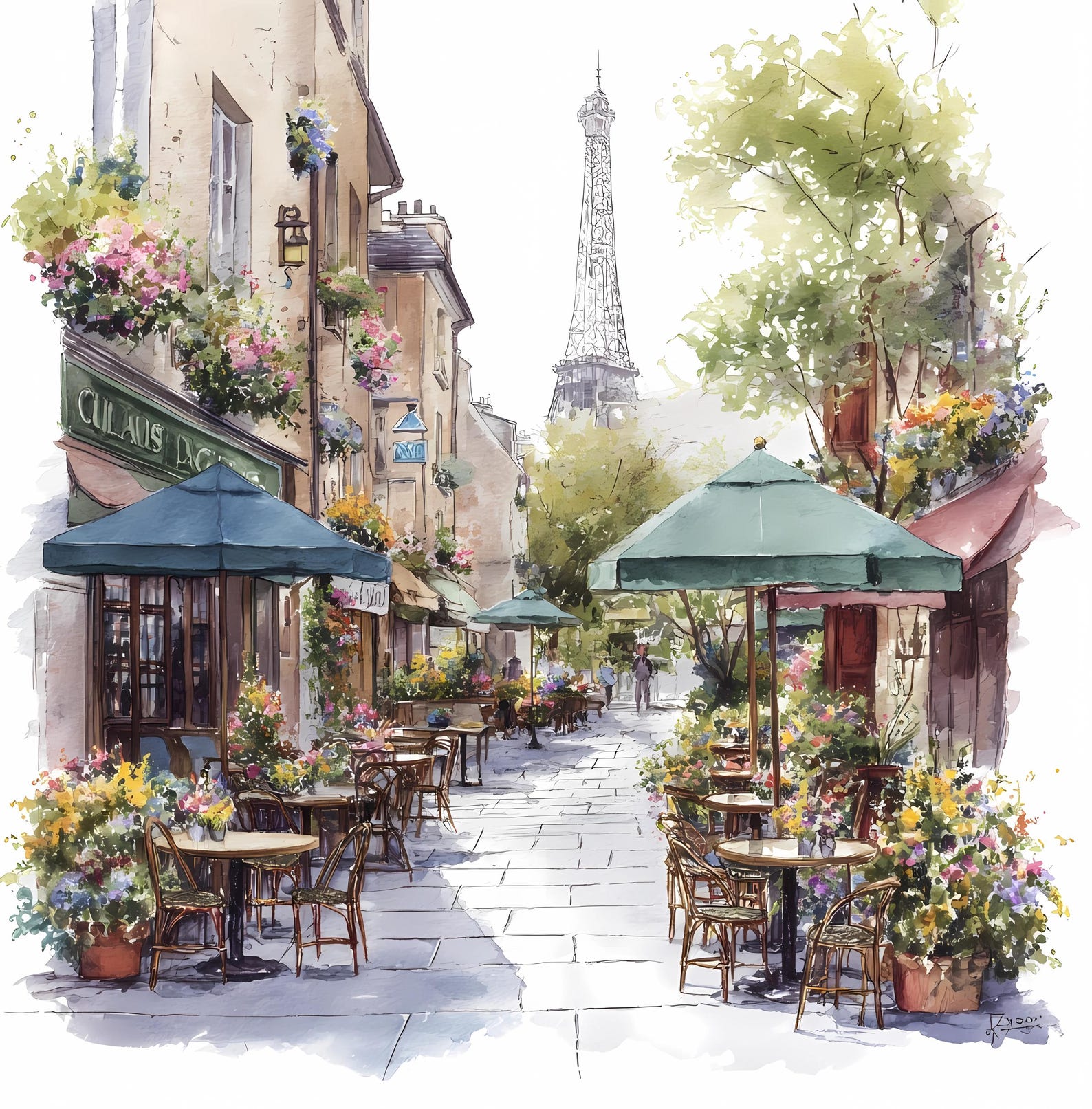 Paris Cafe Watercolor Clipart Bundle, Eiffel Tower Art (PNG JPG) - Etsy
