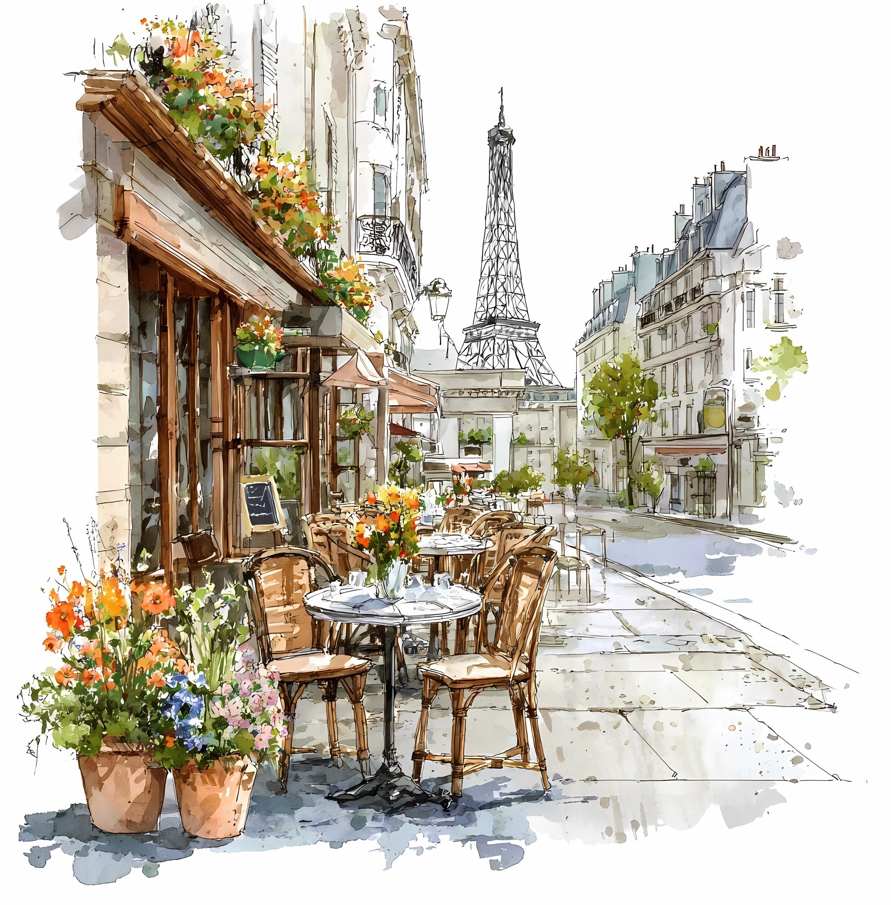 Paris Cafe Watercolor Clipart Bundle, Eiffel Tower Art (PNG JPG) - Etsy