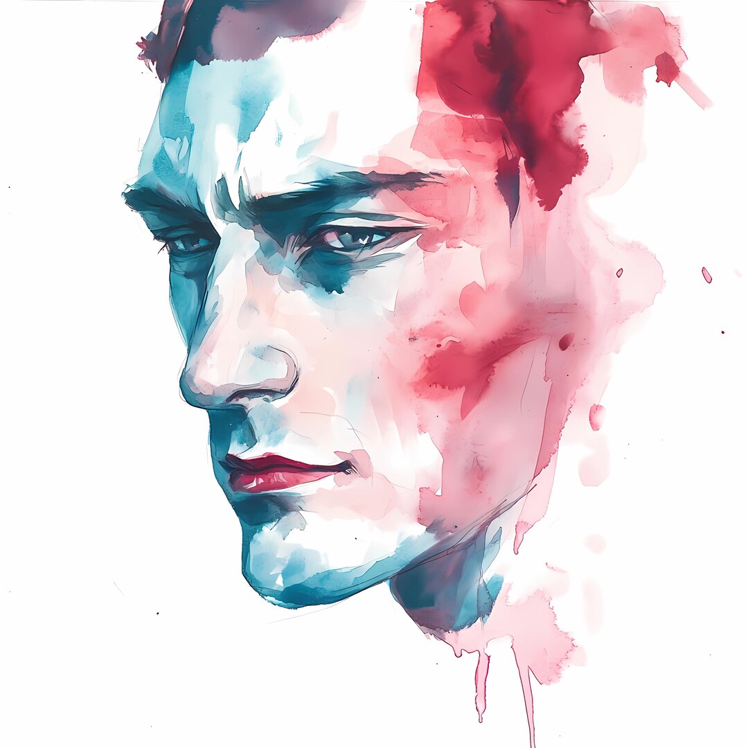 Watercolor Man Face Clipart Set of 8: Abstract Expressive Art (digital ...