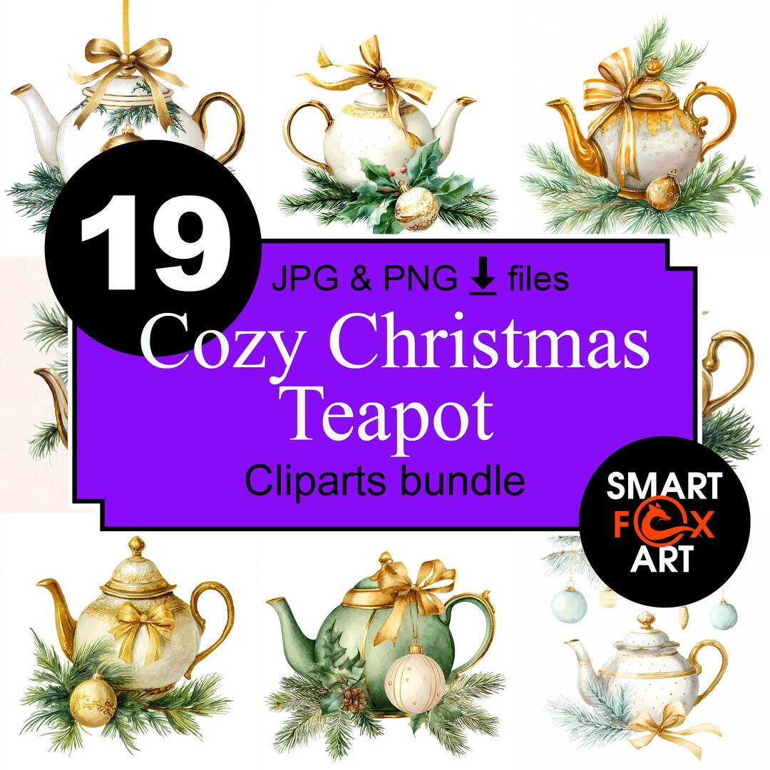 Christmas Teapot Watercolor Clipart: Holiday Art (PNG JPG Digital ...
