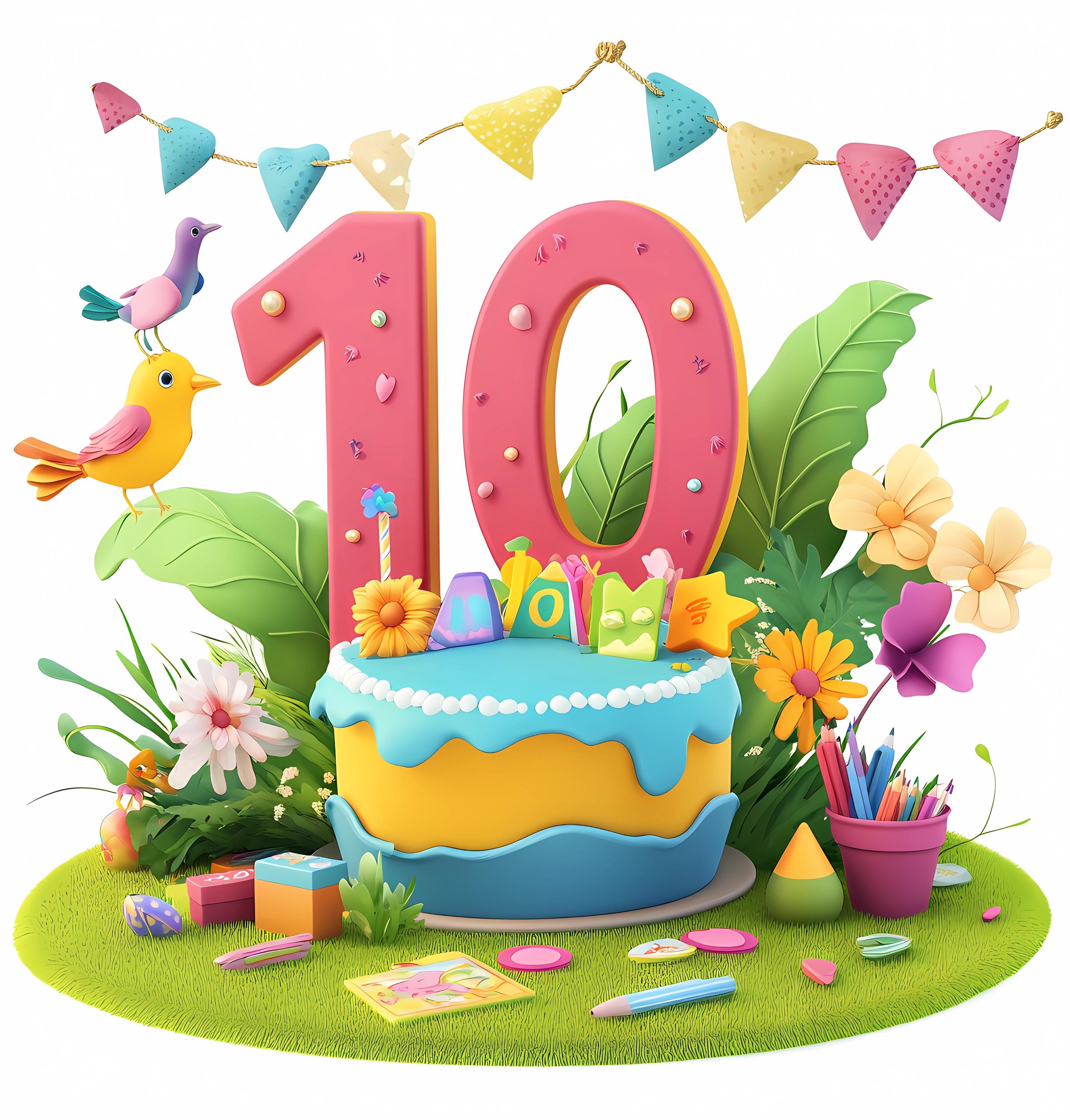 10th Birthday Cake Numbers Clipart Bundle, Cake Clipart, Printable ...
