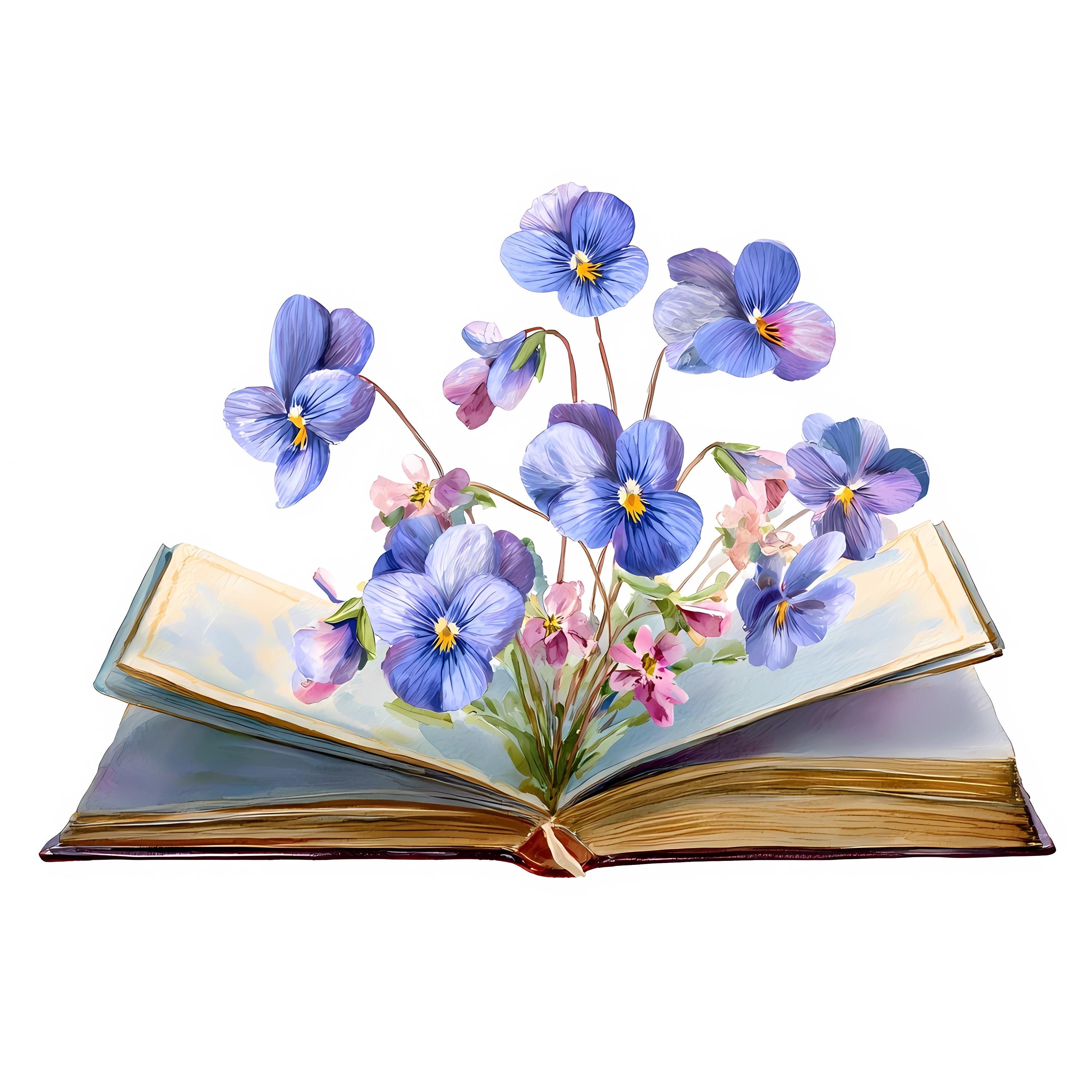 Watercolor Floral Book Art Bundle, Botanical Open Book - Etsy