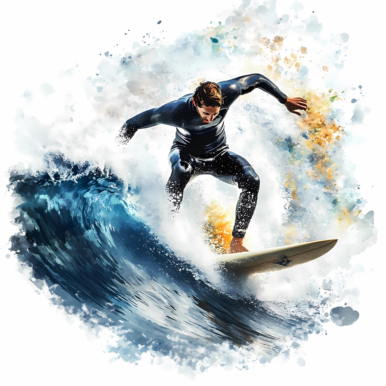 Watercolor Surfer Clipart Bundle: Ocean Waves, Paper Craft (digital ...