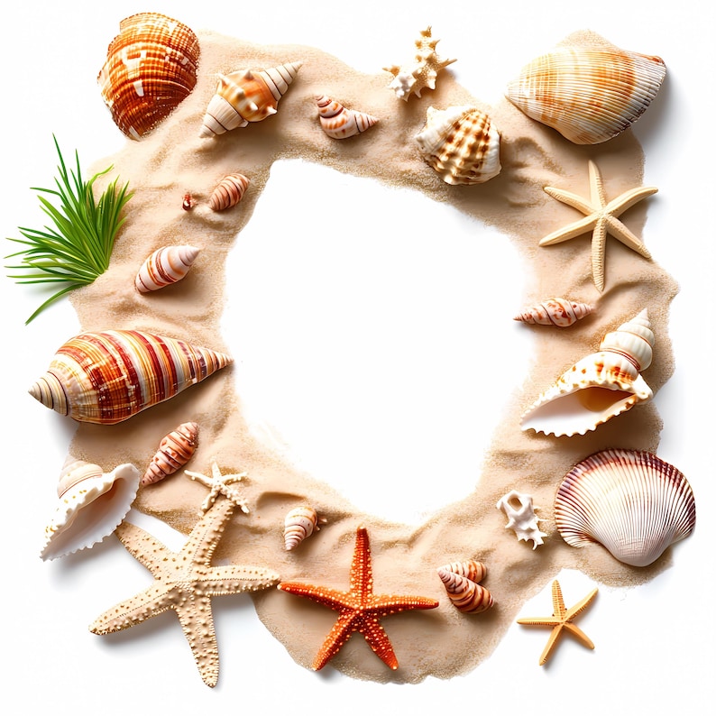 Starfish and Seashells Frame PNG Bundle – 4 Beach Summer Border Clipart – Sand Frame Sublimation ...