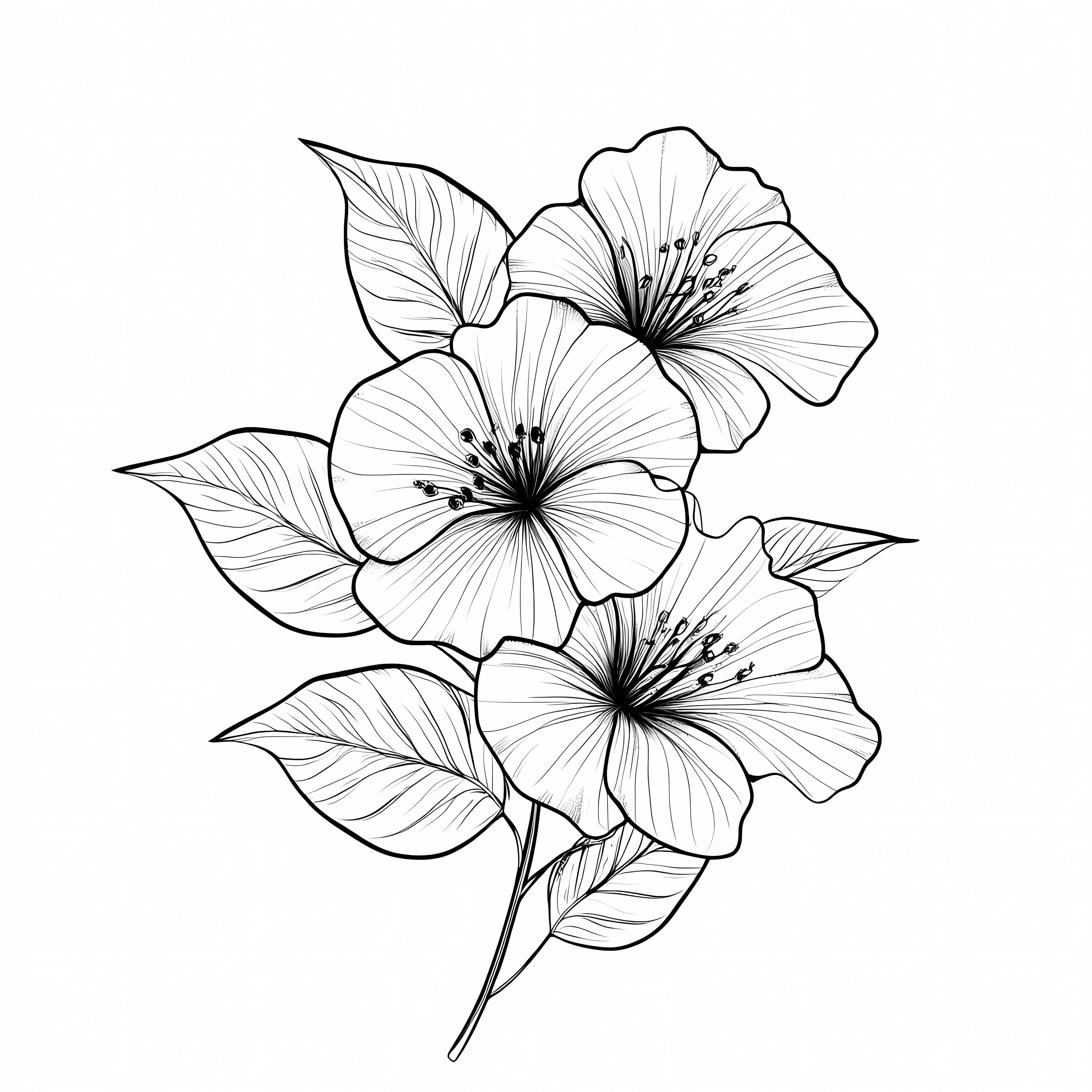 Floral Line Art Clipart: Flower Stems, Black and White (PNG JPG) - Etsy