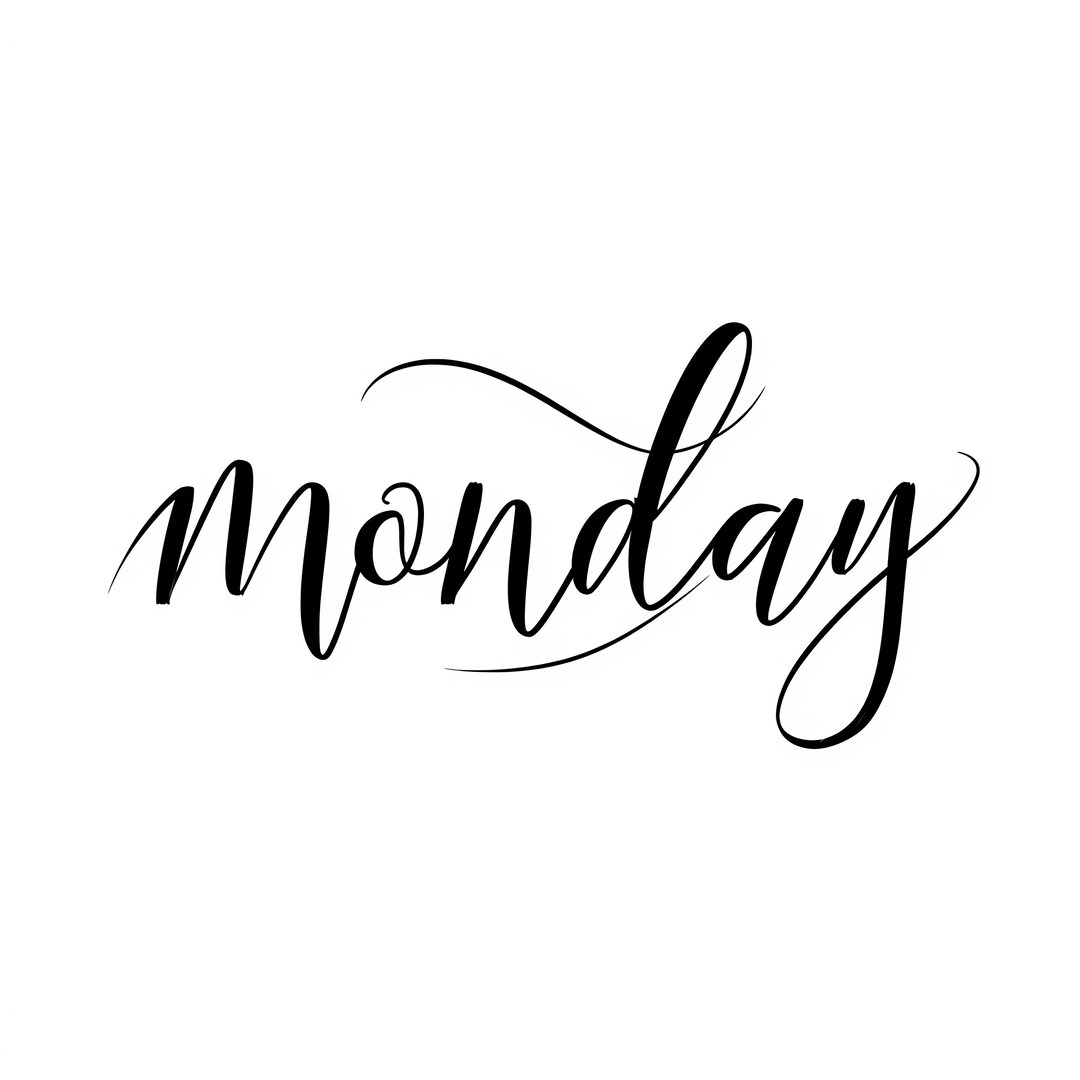 Monday Calligraphy Typography Wall Art Minimal Script Design, Digital ...