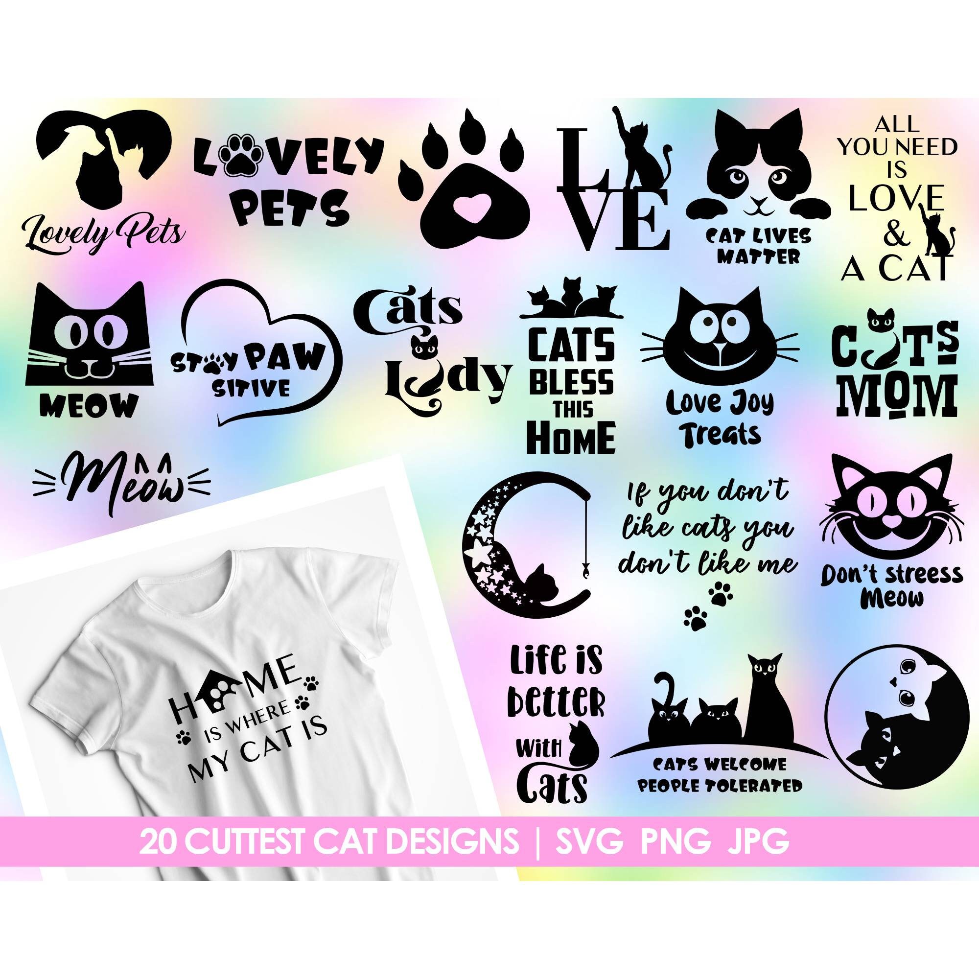 Cat SVG Bundle, Cute Cat Quotes PNG, Meow SVG, Cat Pawprint Svg, Lovely ...