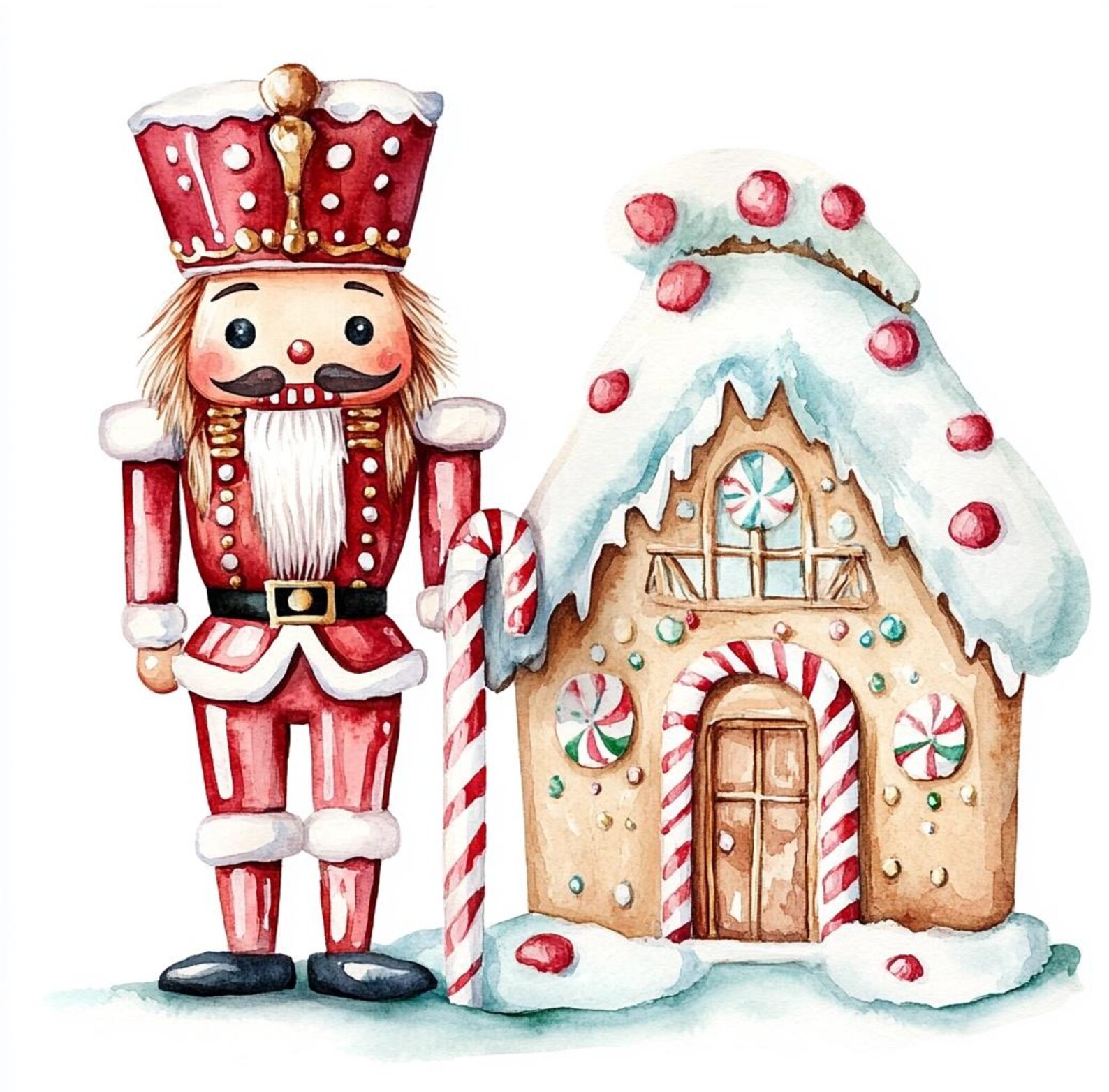 Watercolor Nutcracker & Gingerbread House Clipart Bundle Set of 12 (PNG ...