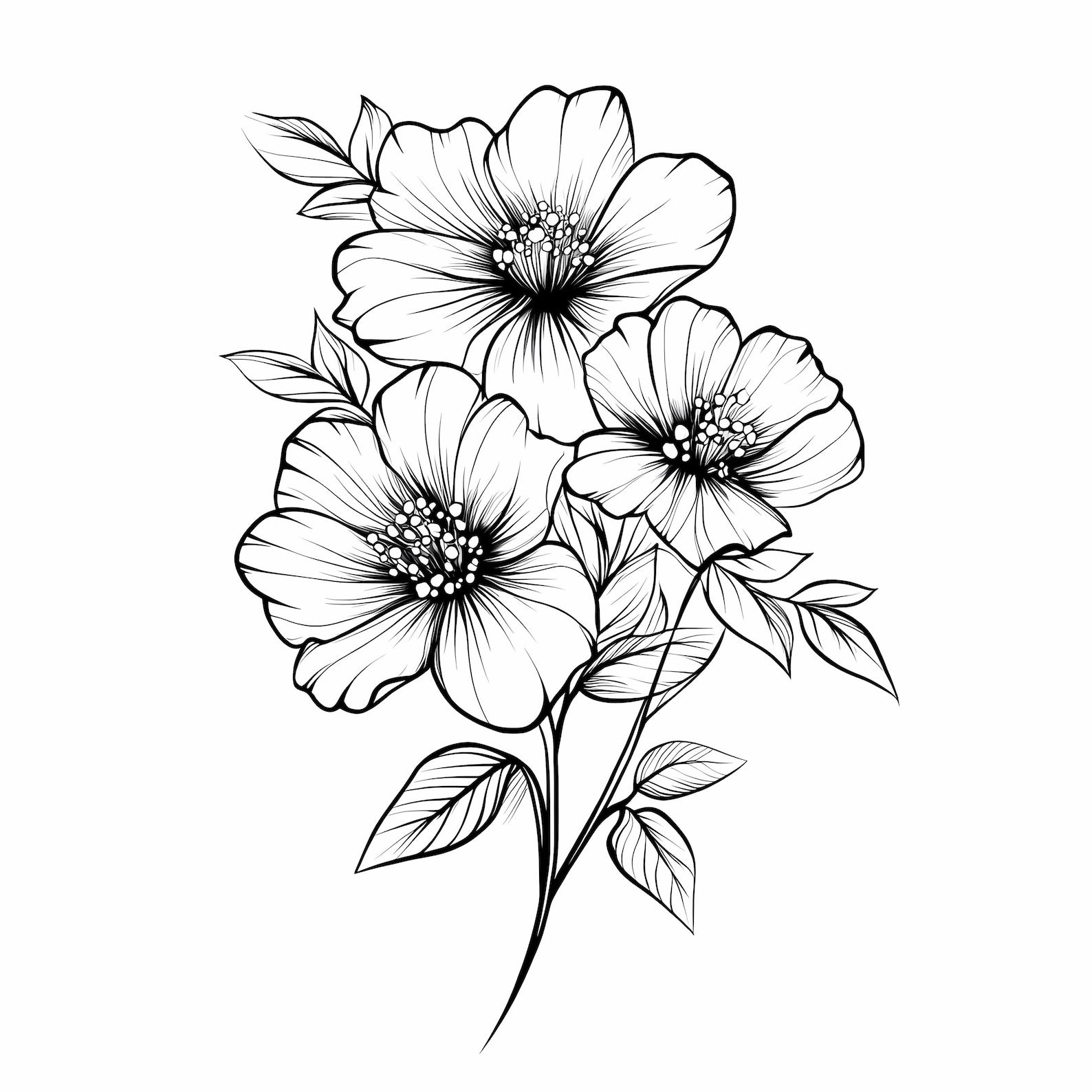 Floral Stem Clipart Bundle, Black and White Flower Line Art, Floral ...