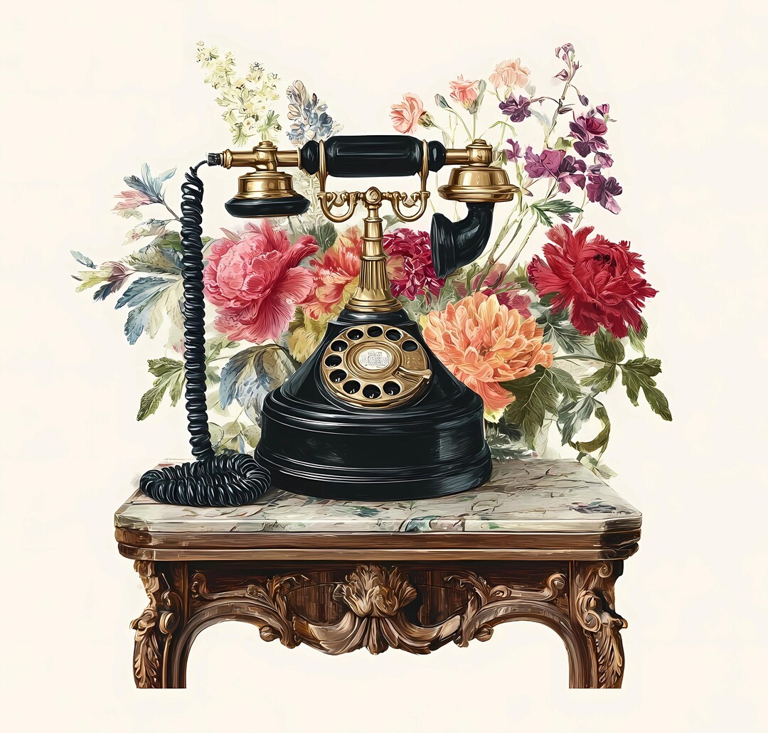 Vintage Telephone and Floral Clipart Bundle Set of 15, Retro Phone ...