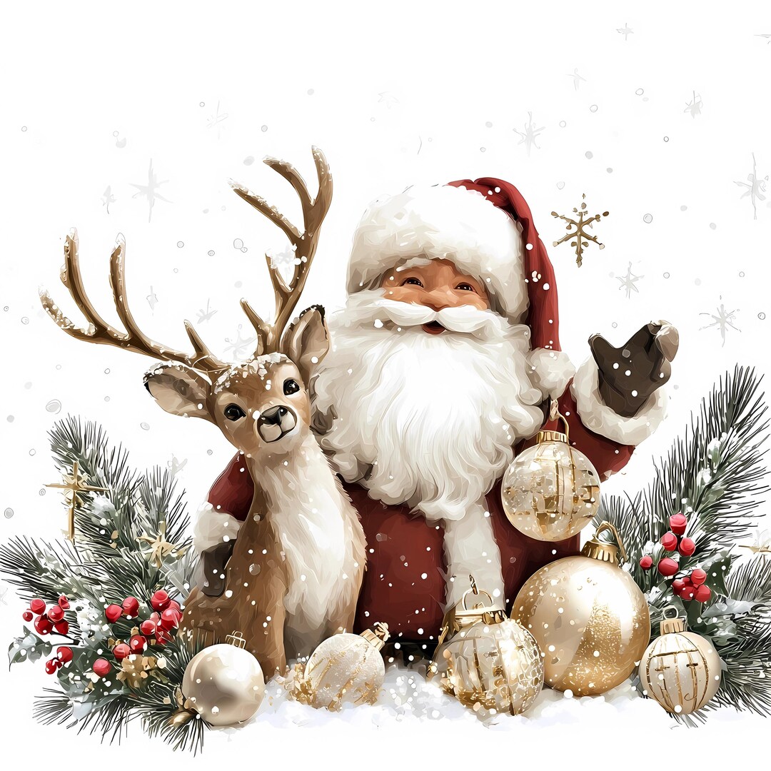 Santa Claus and Reindeer Clipart Bundle - Etsy