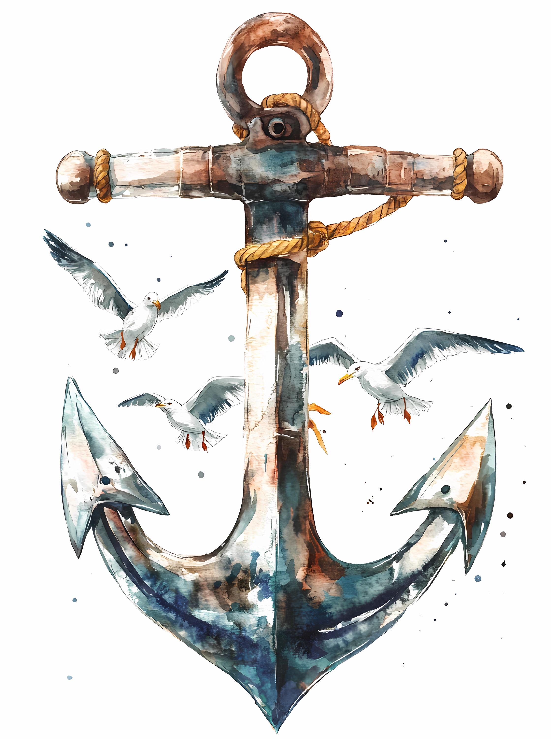Watercolor Anchor Clipart Set of 9: Nautical PNG Images (digital ...