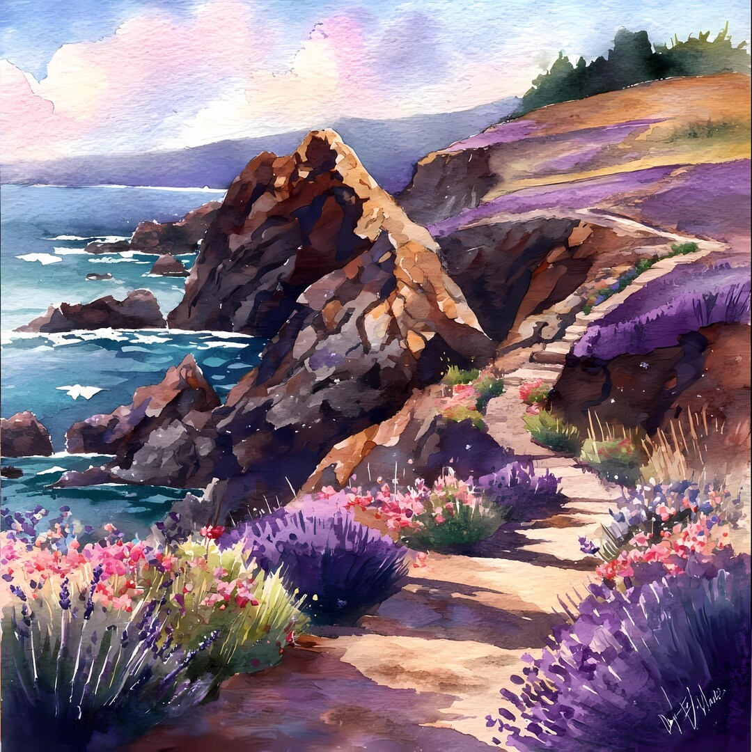 Coastal Landscape Clipart Bundle Set of 10: Ocean View, Flowers (PNG ...