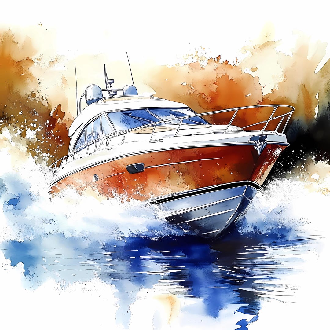 Watercolor Speedboat Clipart Bundle: Yacht & Motorboat Art, PNG JPG ...