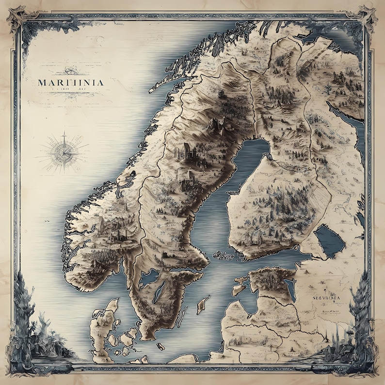 Vintage Fantasy World Map Cartography Illustration Bundle, Digital ...