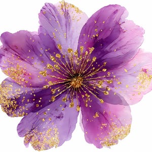 Purple Watercolor Flower Clipart: Gold Glitter Floral PNG JPG Bundle - Etsy