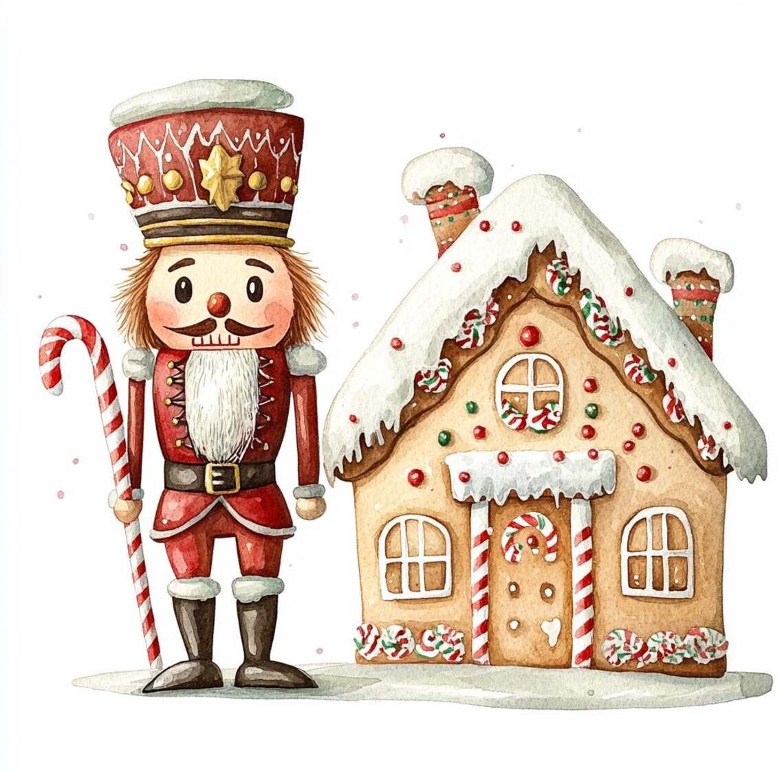 Watercolor Nutcracker & Gingerbread House Clipart Bundle Set of 12 (PNG ...