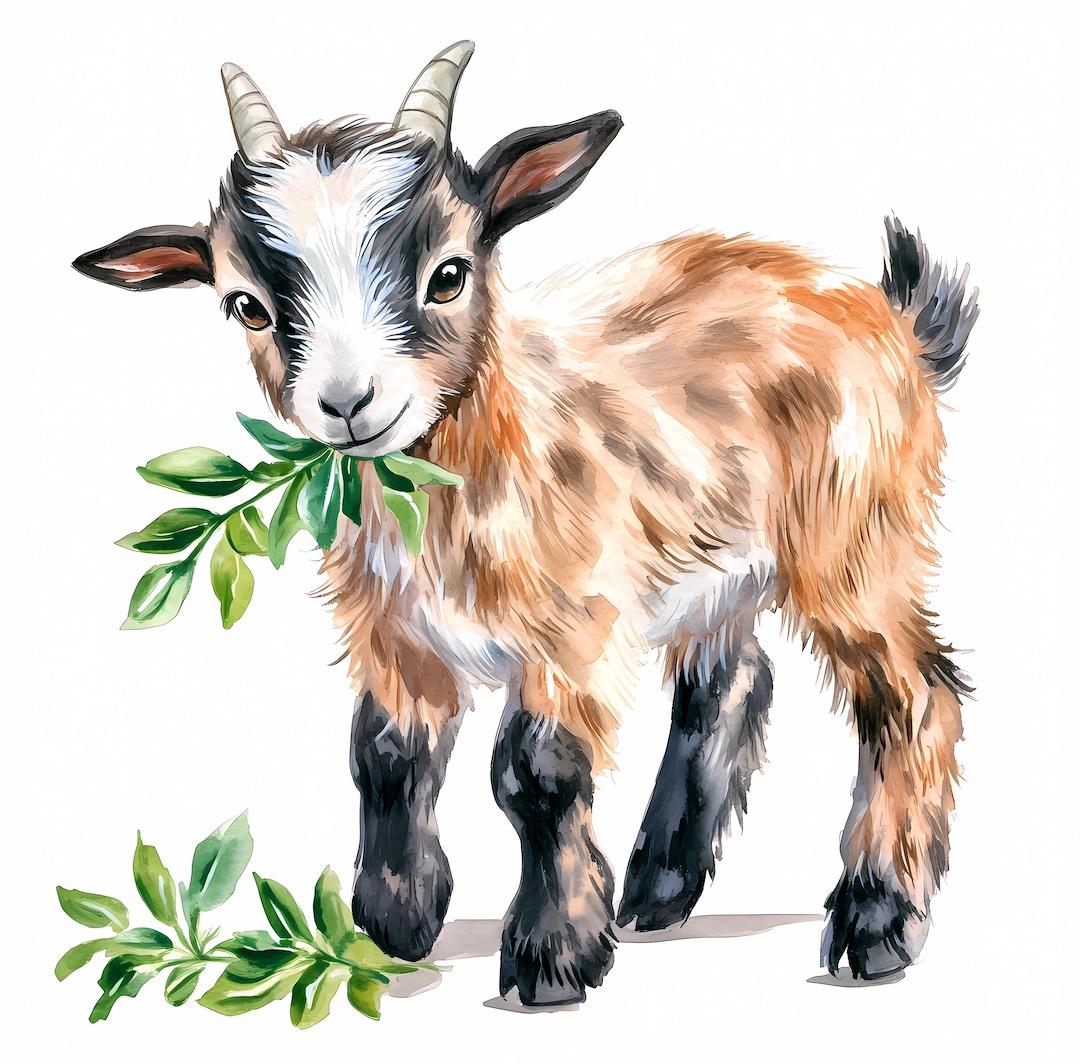 Farmyard Goat Clipart Set of 11, Goat Kid, Printable Watercolor Clipart ...
