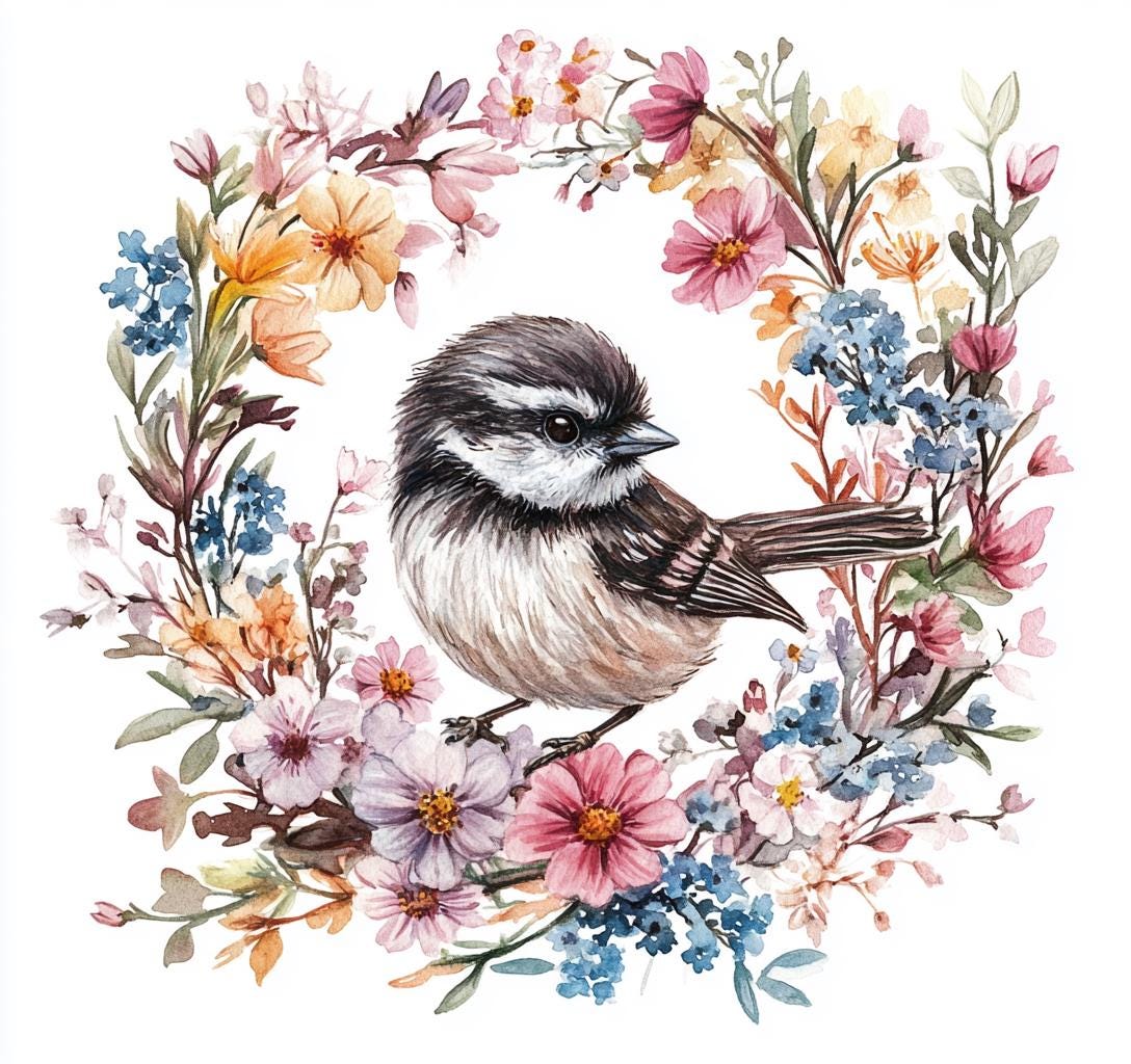 Floral Bird Wreaths Clipart Set of 8 | Watercolor Wildflower Wreath ...