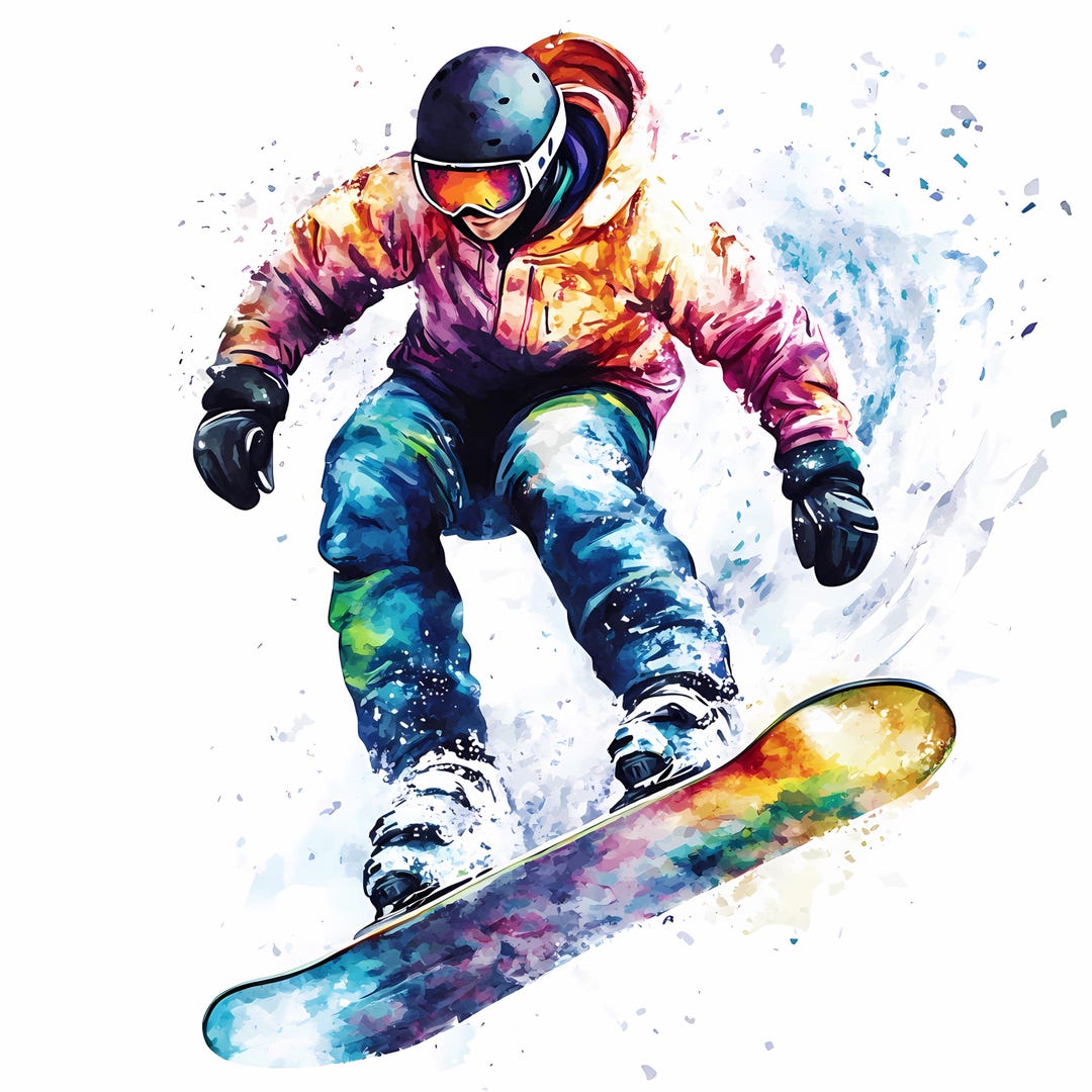 Snowboarding Watercolor Clipart Set of 8: High-resolution PNG Images ...