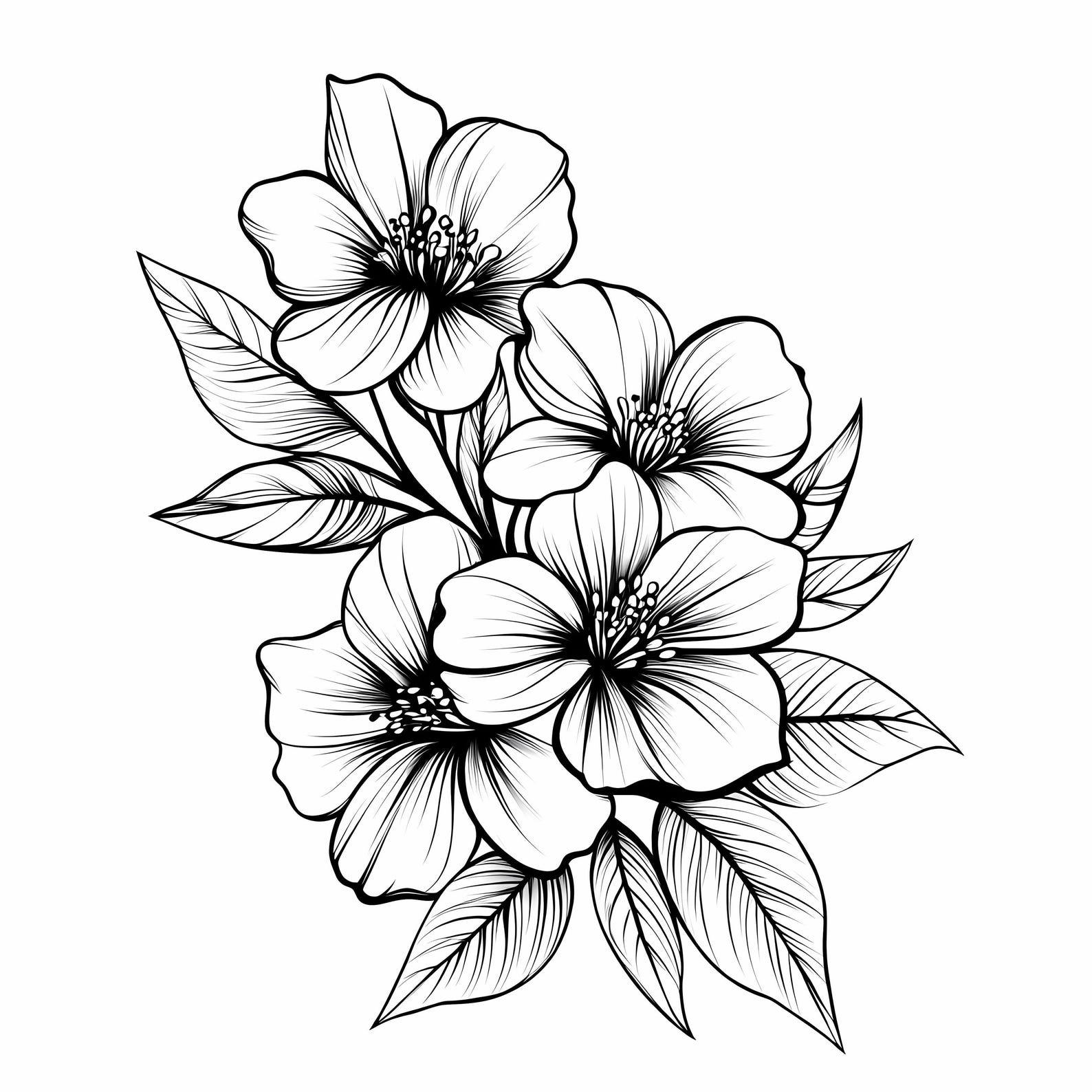 Floral Stem Clipart Bundle, Black and White Flower Line Art, Floral ...