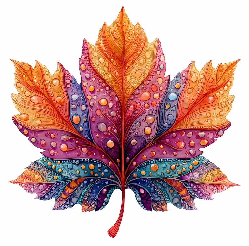 Watercolor Maple Leaf Clipart Bundle: Fantasy Autumn Leaves PNG JPG ...
