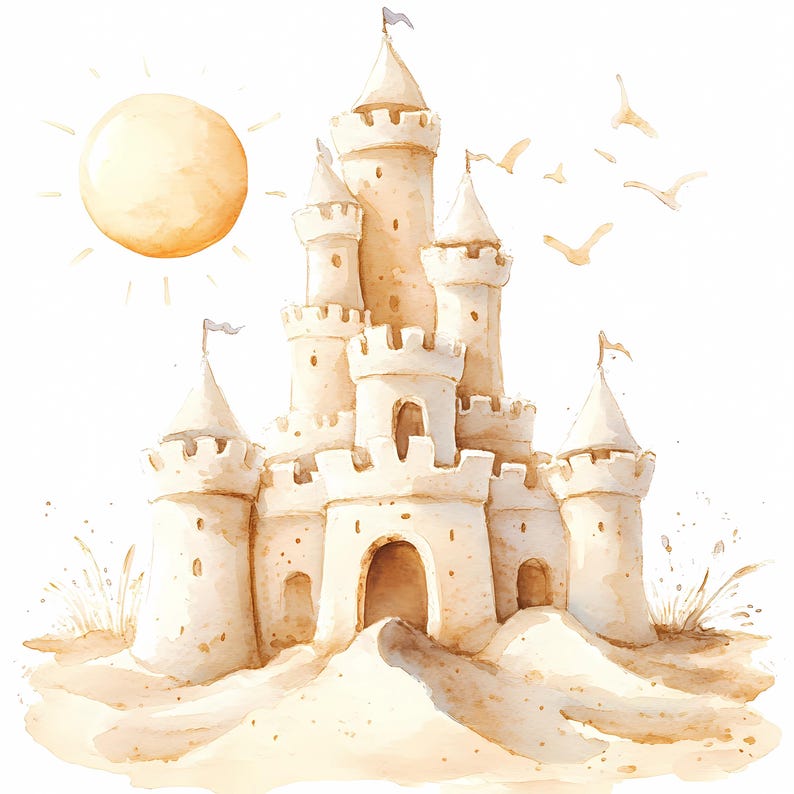 Sandcastle Clipart PNG, Watercolor Beach Castle Illustration,summer ...
