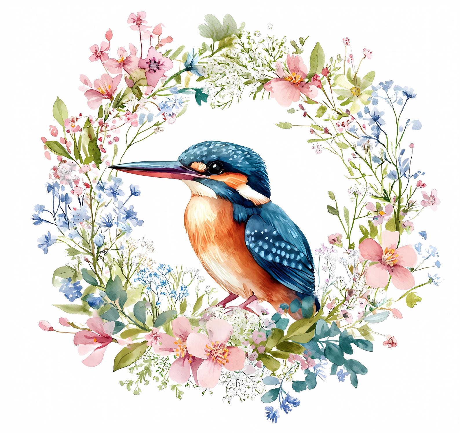 Spring Wreath Bird Image Clipart Set of 8 | Spring Flower With Birds ...