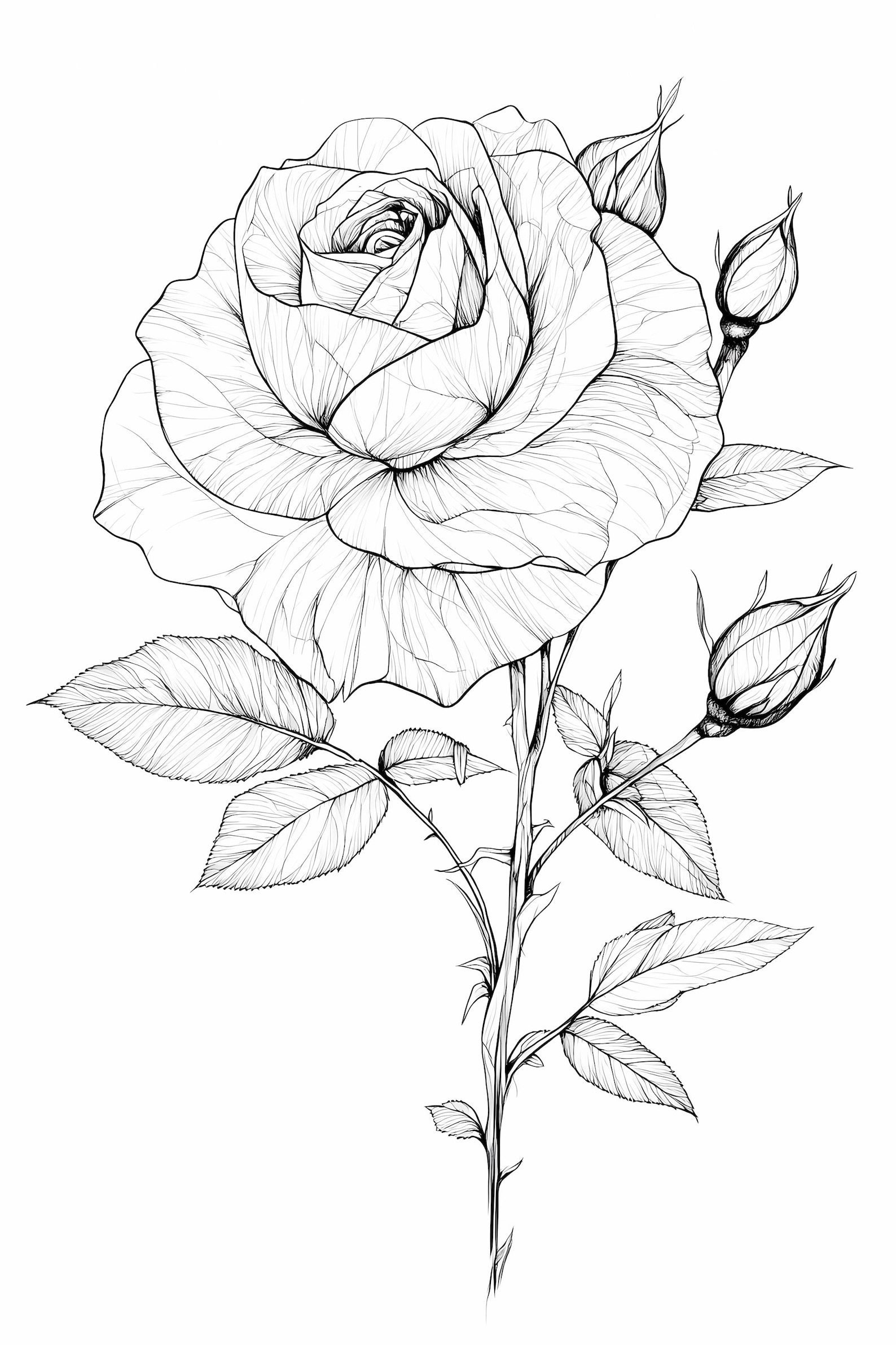 Rose Fine Line Artwork Clipart, Garden Rose Pngs, Botanical Pencil Hand ...