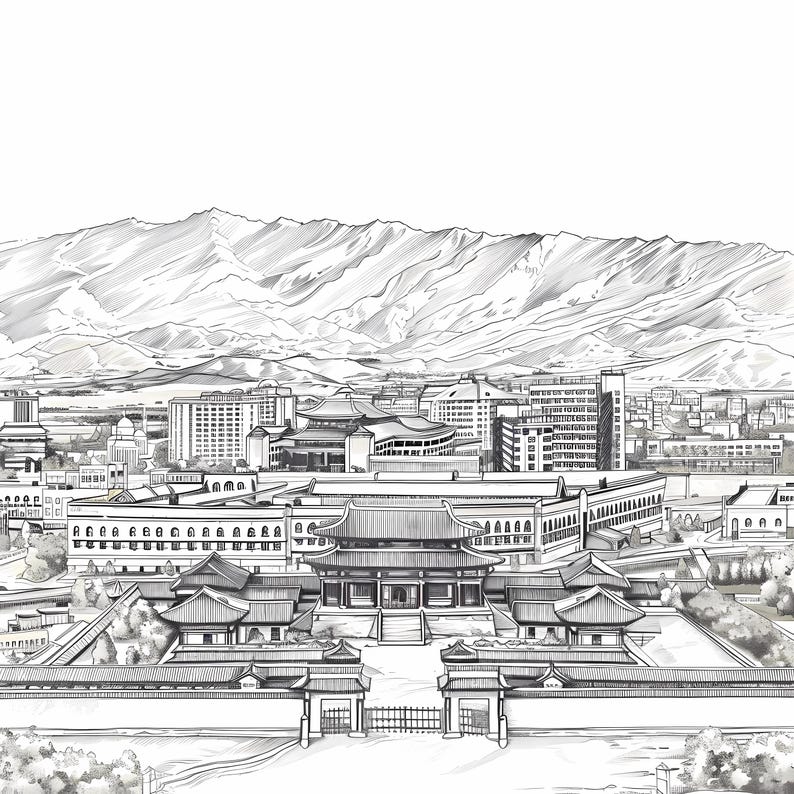 Ulanbator Mongolia Art: Cityscape Landscape Illustration Bundle ...