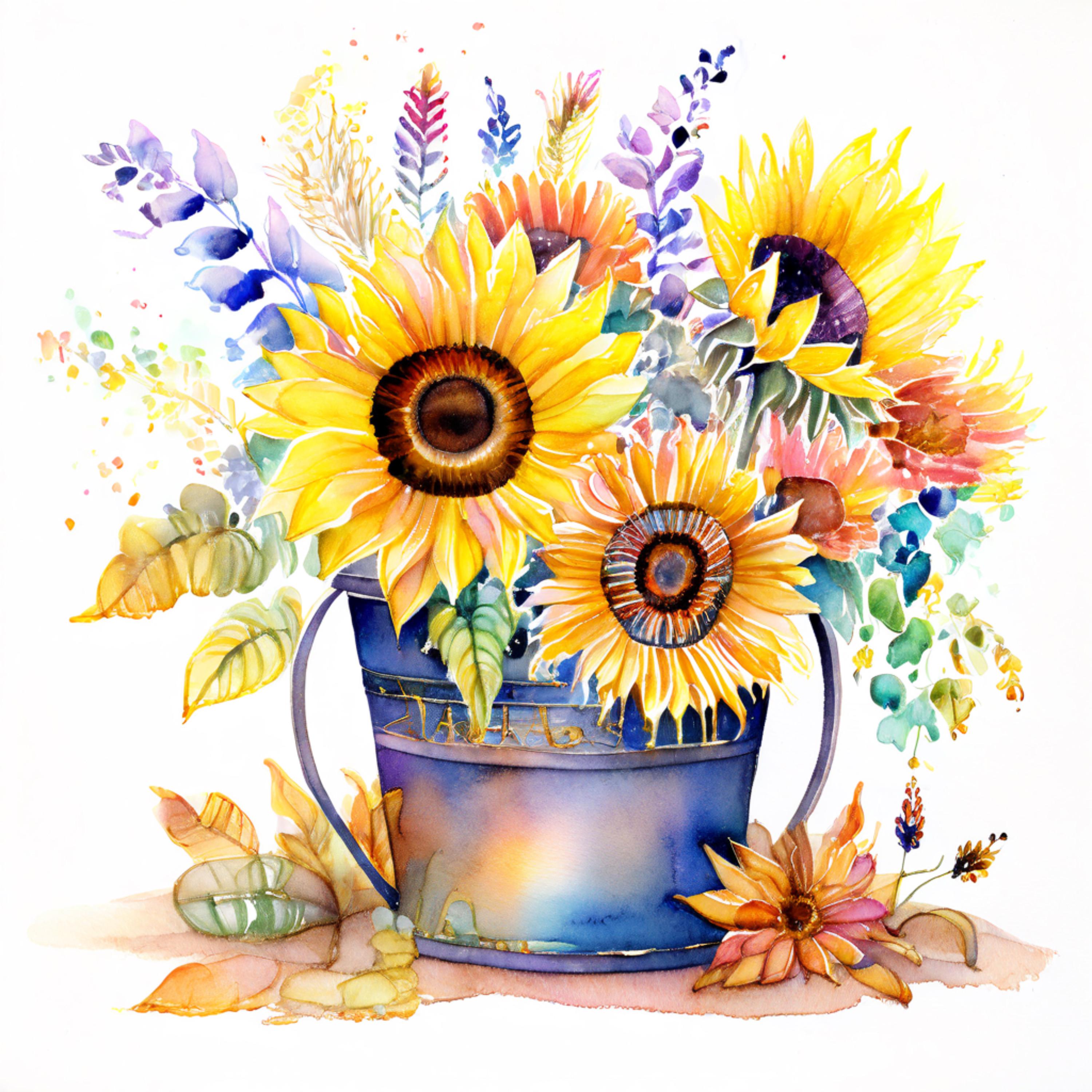 Watercolor Sunflower Clipart Bundle: Yellow Bouquets PNG, Digital ...
