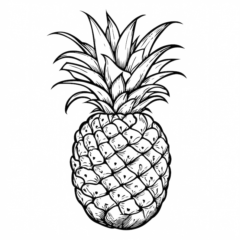 Pineapple Coloring Pages Printable, Tropical Silhouette Line Art Set ...