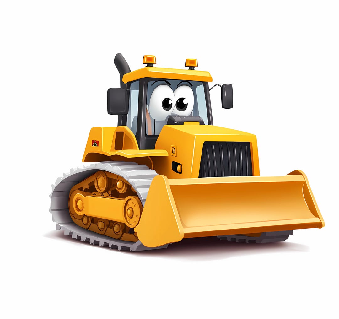 Watercolor Bulldozer Clipart: Cartoon Construction Vehicles (digital ...
