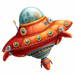Retro Spaceship Clipart Bundle: Vintage Sci-fi Rocket PNG JPG (digital ...