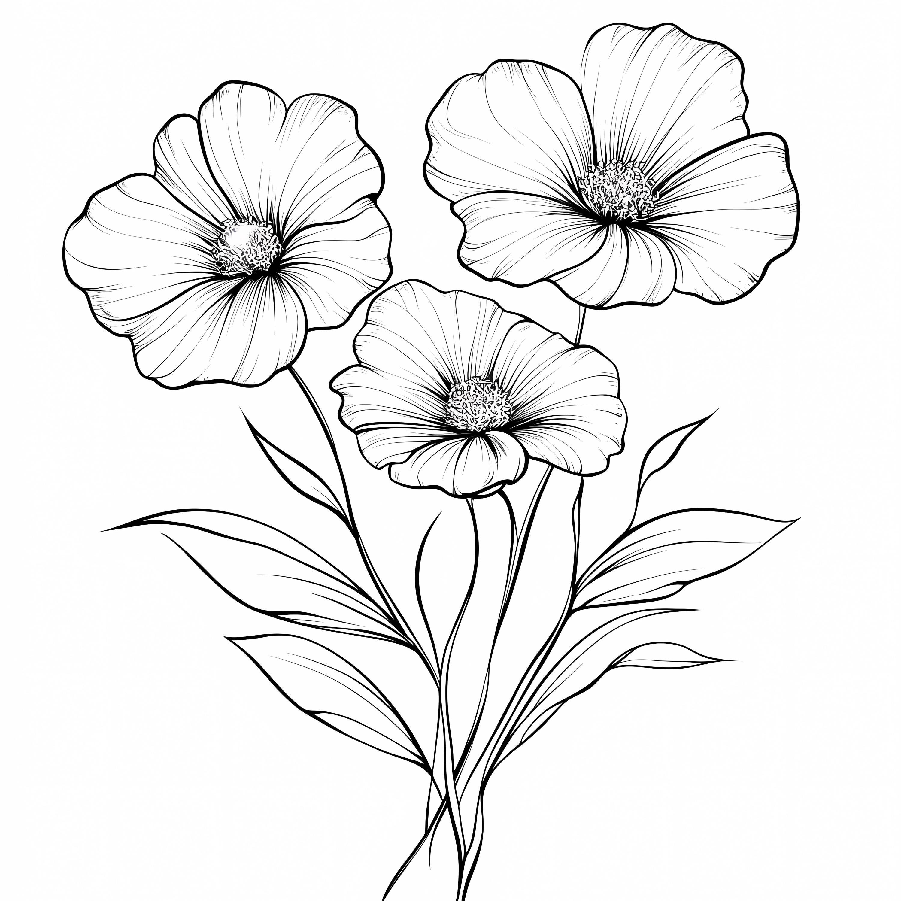 Floral Stem Clipart Bundle, Black and White Flower Line Art, Floral ...