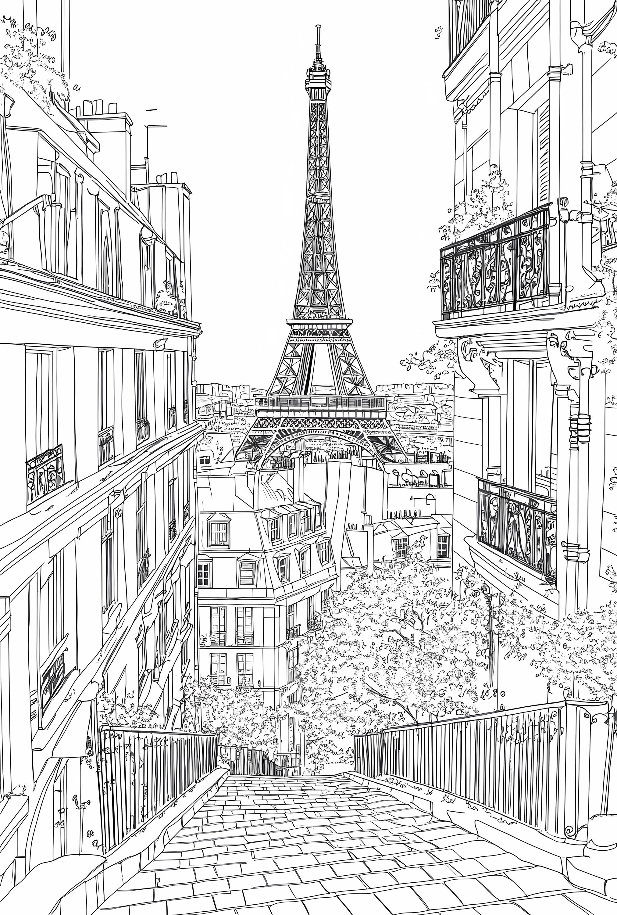 Paris Coloring Pages: Eiffel Tower PNG (digital Download) - Etsy