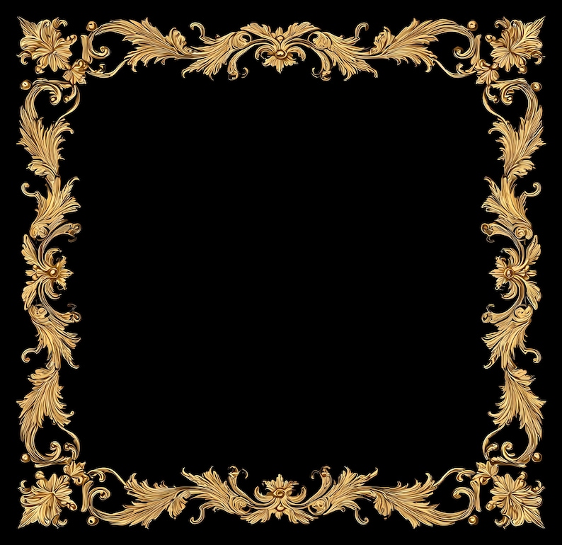 Gold Baroque Frame Clipart Bundle: Vintage Ornate Borders PNG JPG ...