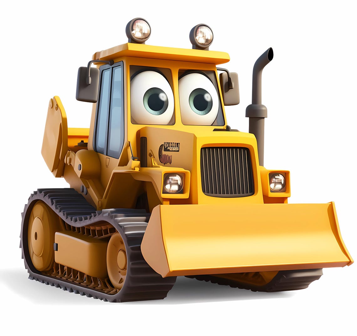 Watercolor Bulldozer Clipart, Cartoon Construction Vehicles, Digital ...