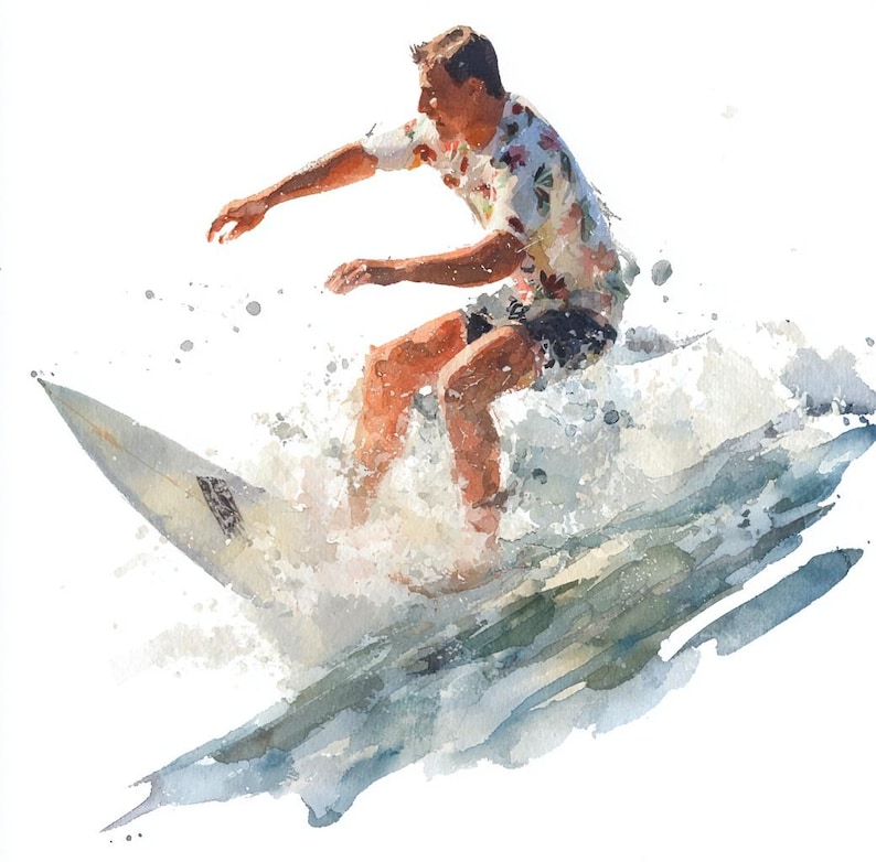 Watercolor Surfing Clipart Bundle: Tropical Beach Art (PNG JPG Digital ...