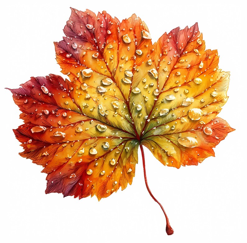 Watercolor Maple Leaf Clipart: Autumn Glitter Leaves PNG JPG ...