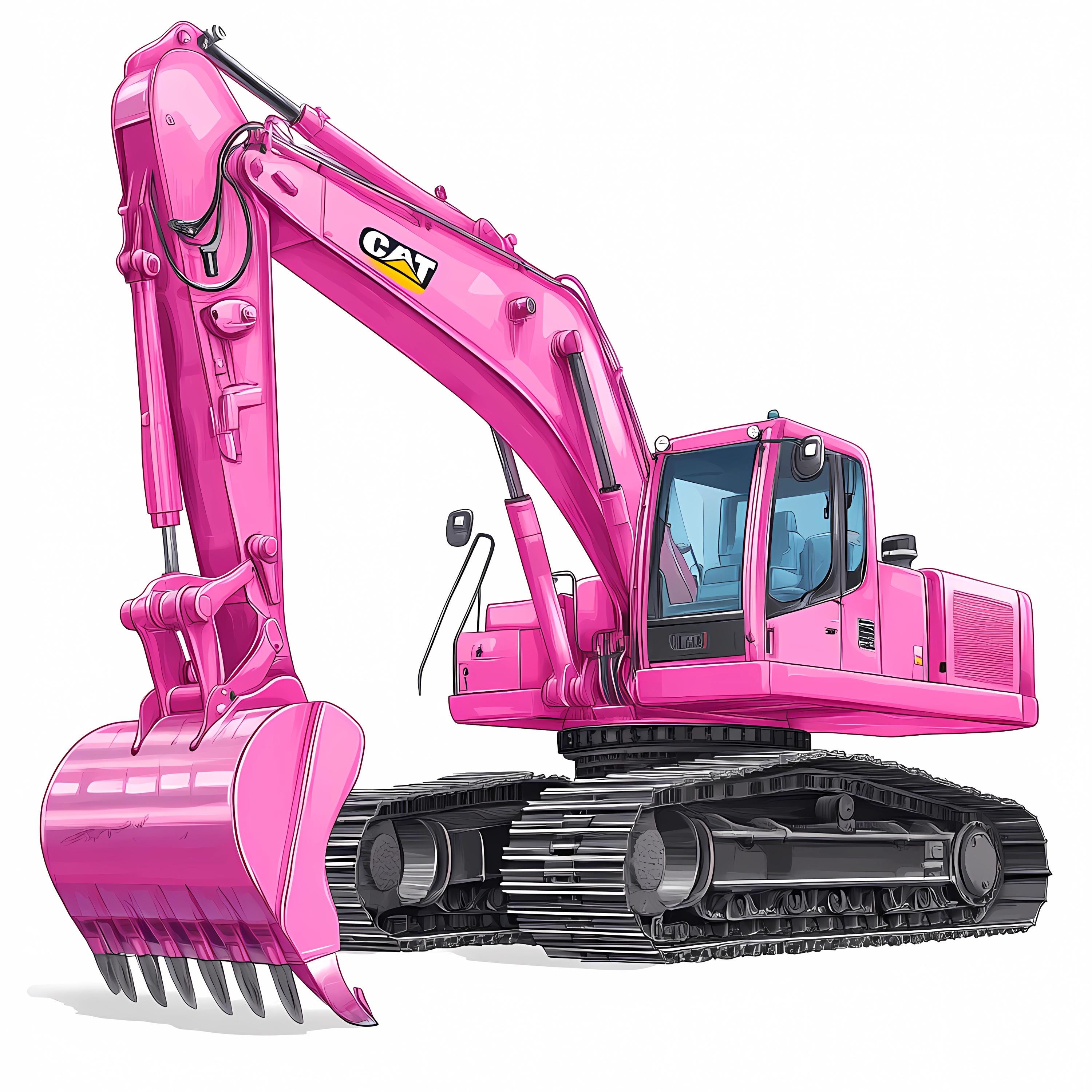 Pink Cartoon Excavator Clipart: Watercolor Tractor PNG (digital ...