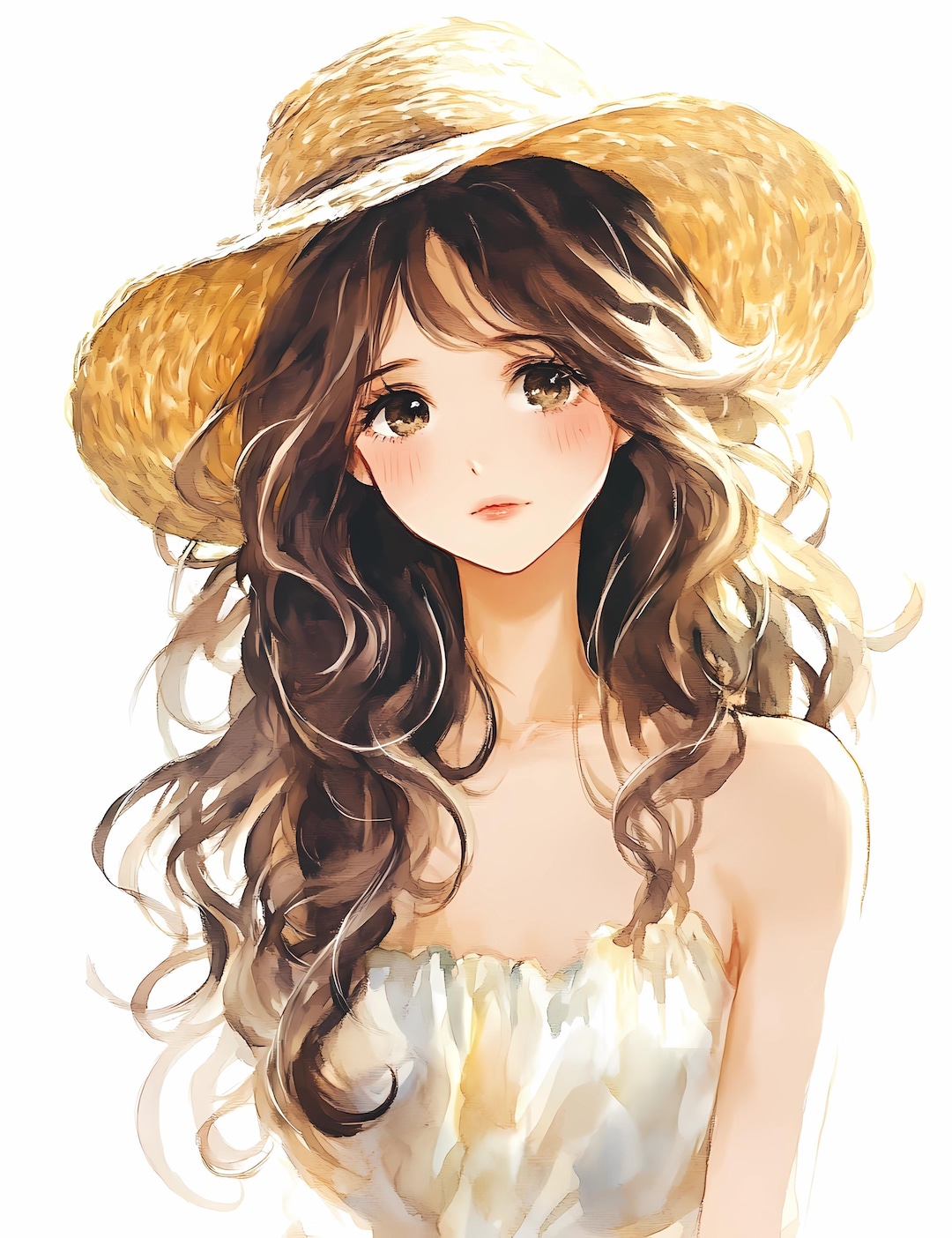 Anime Summer Girl With Straw Hat PNG Bundle Set of 12 – High-resolution ...