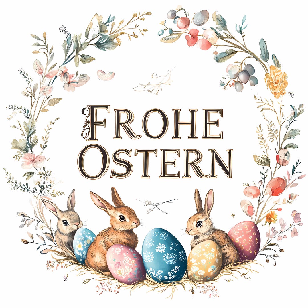 Frohe Ostern German Easter Clipart, Vintage Ostern Bundle, Osterhase ...