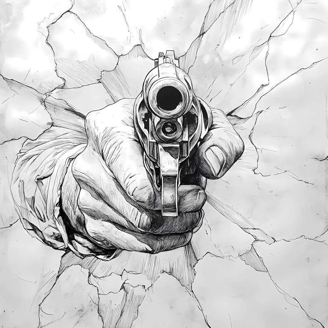 Hand Holding Colt Revolver Pencil Sketch Bundle Set of 8 - Dramatic Gun ...